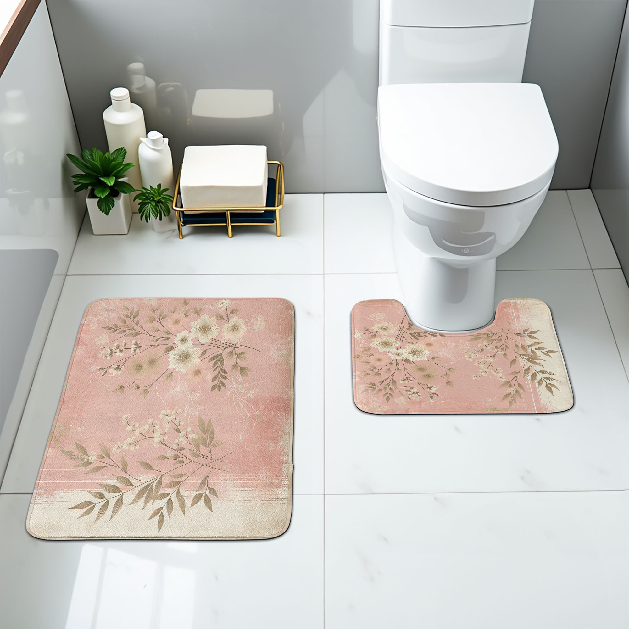 East Urban Home Pink Bathroom Rug Set 2 Pieces Rectangle & Contour Mats ...