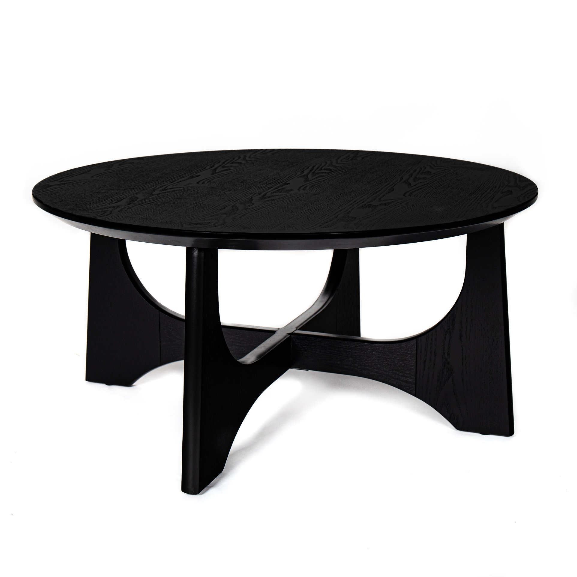 Latitude Run® 36" Round Coffee Table For Living Room, Black Wooden With ...