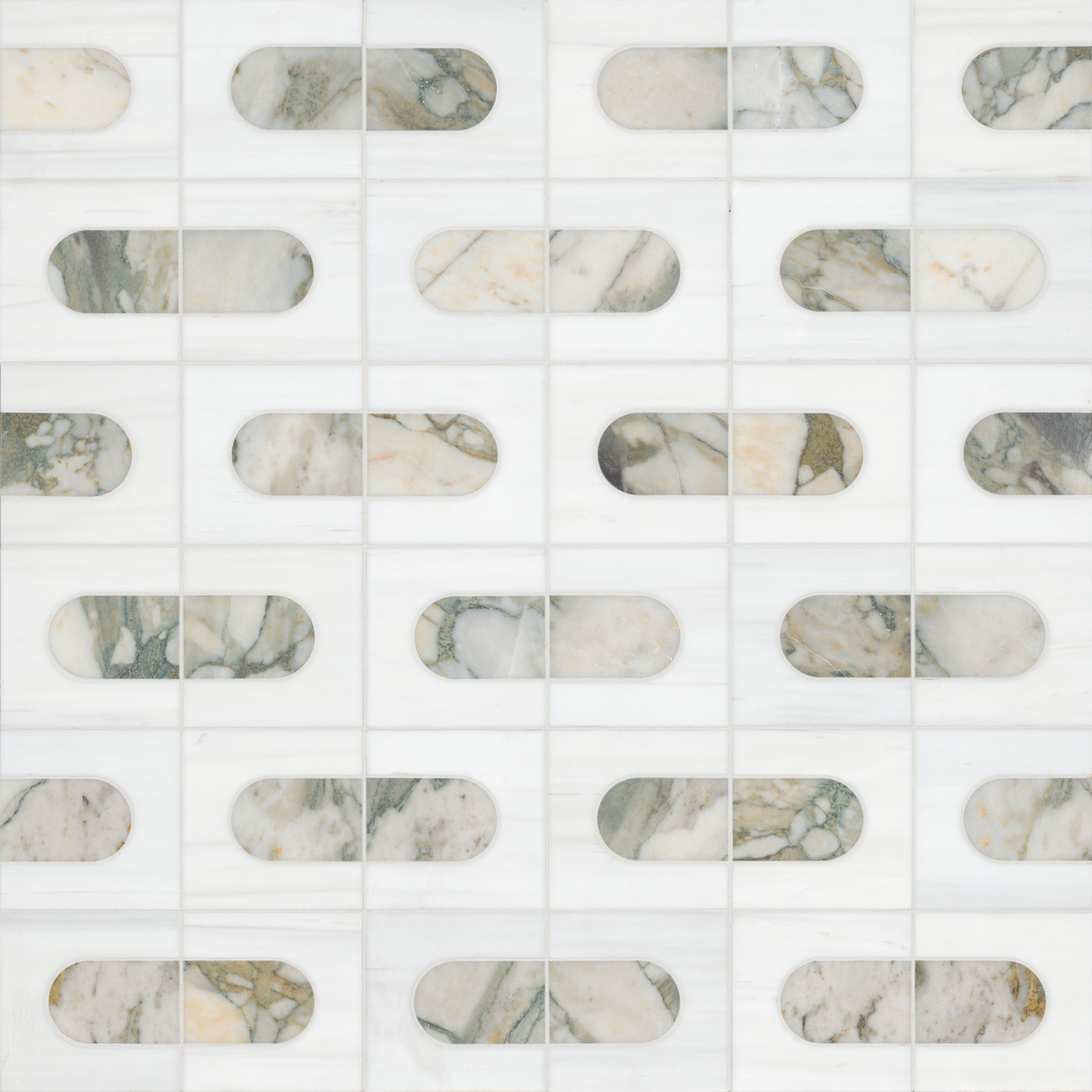 Ackland Calabria Frost Geometric 12 in. x 12 in. Polished Marble Mosaic ...