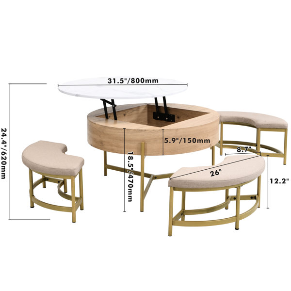 Latitude Run® Modern Round Coffee Table With Lift - Top Function ...