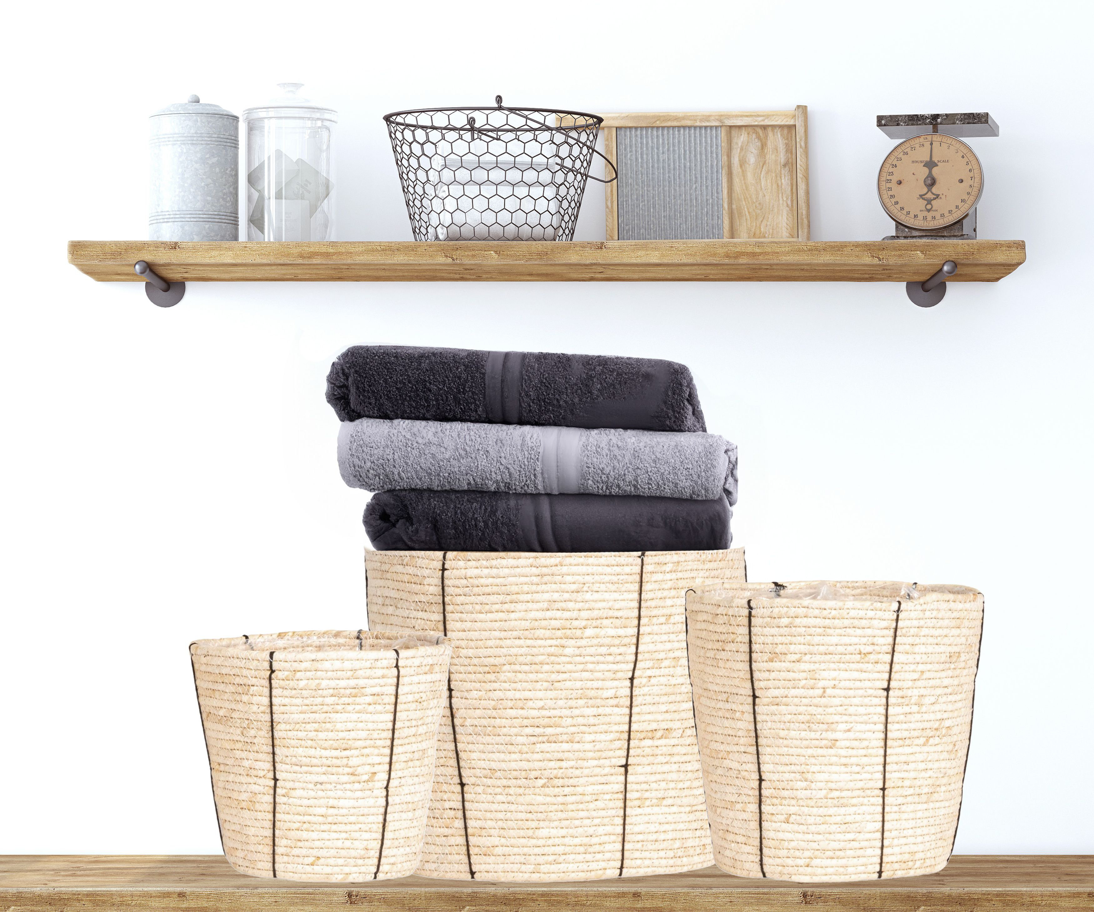Household Essentials Round Corn Rope Baskets With Thin Stripes ...