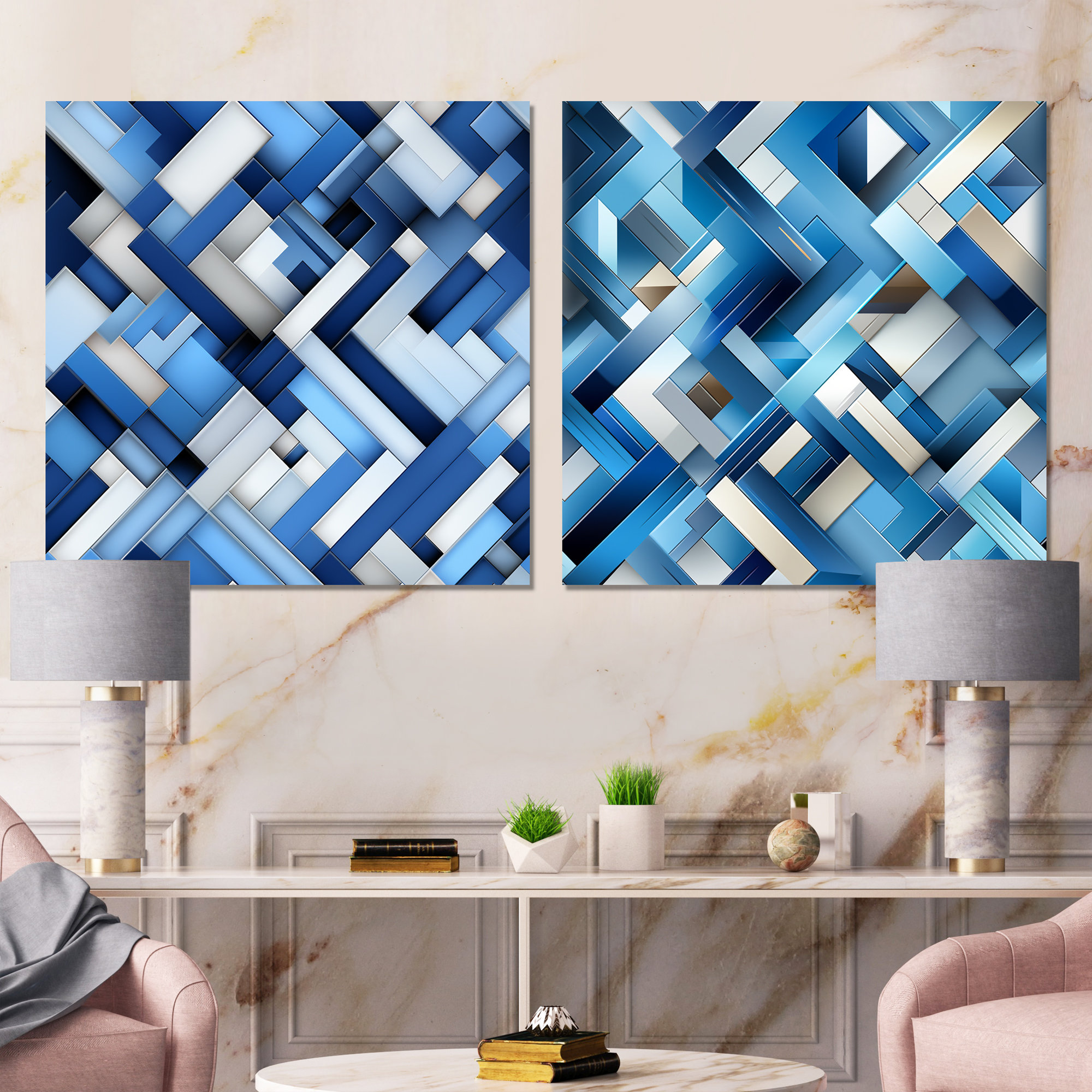 Design Art Deep Cobalt Blue Symmetry Cubes II - Abstract Shapes Canvas ...