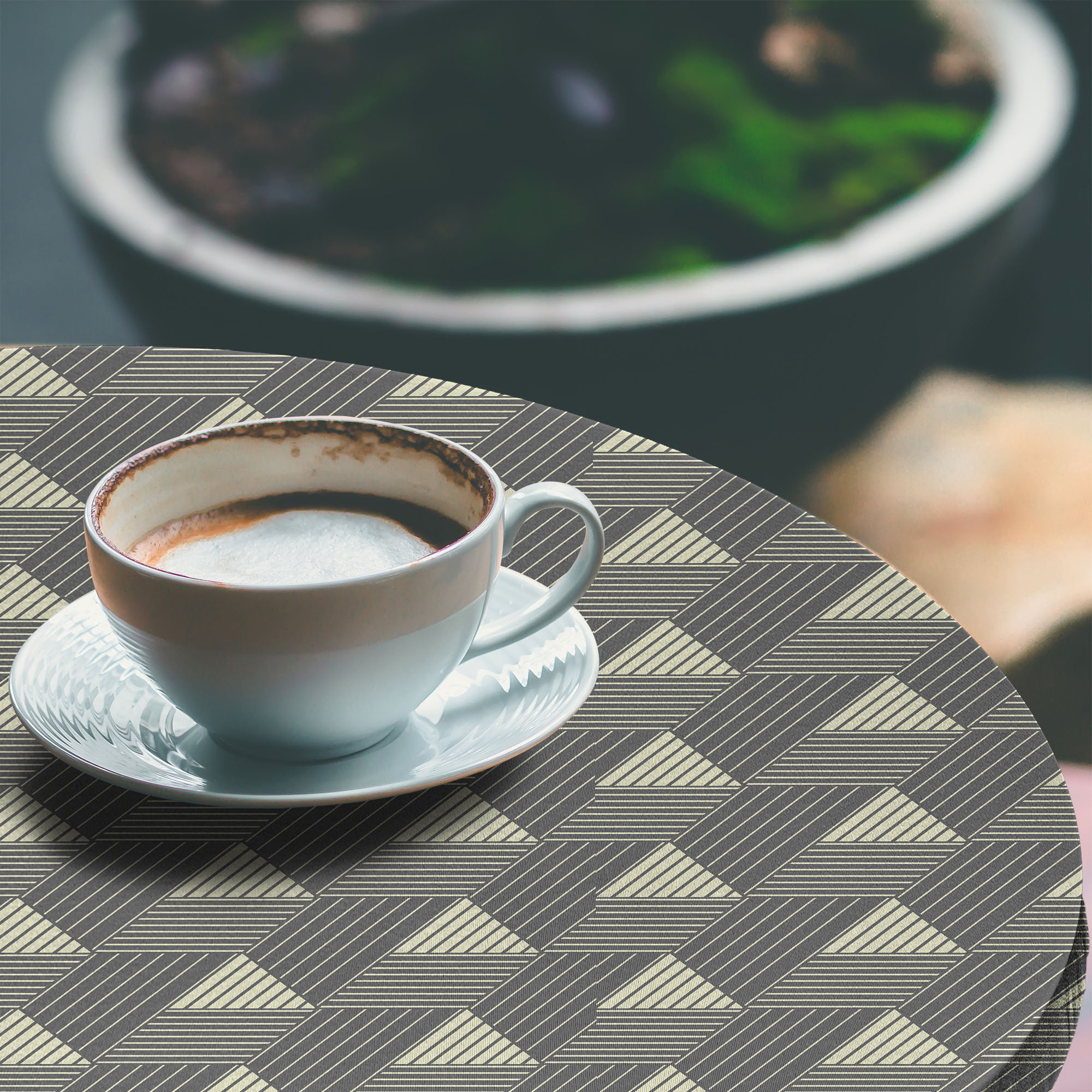 Ebern Designs Grey Geometric Fitted Round Tablecloth Diameter Grey ...