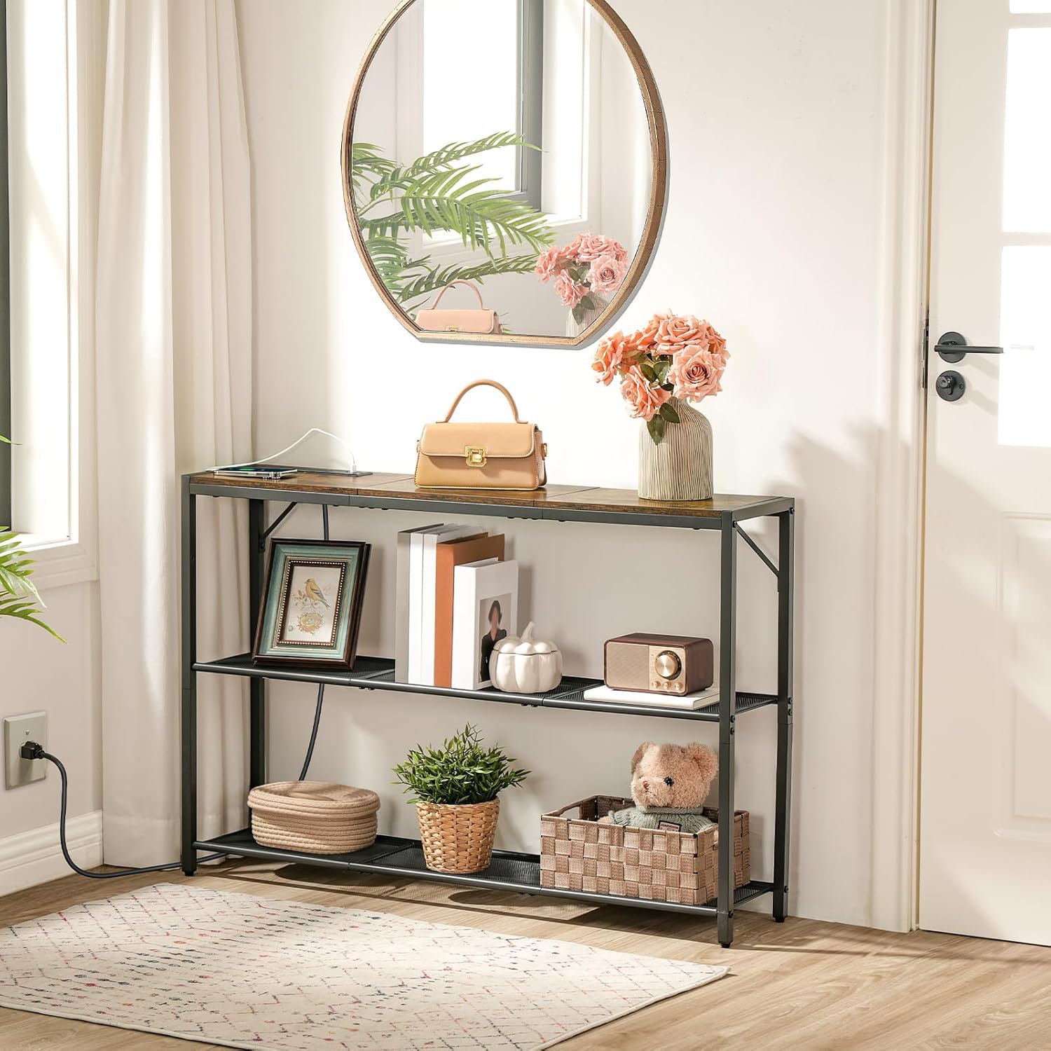 17 Stories 3-Tier Narrow Entryway Table with 2 Mesh Shelves - Wayfair ...