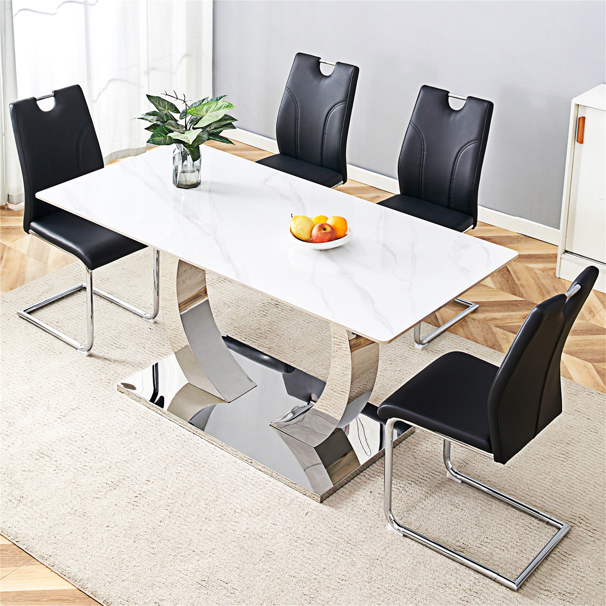 Ivy Bronx Table And Chair Set.63X31.5X30-Inch Sintered Stone Dining ...