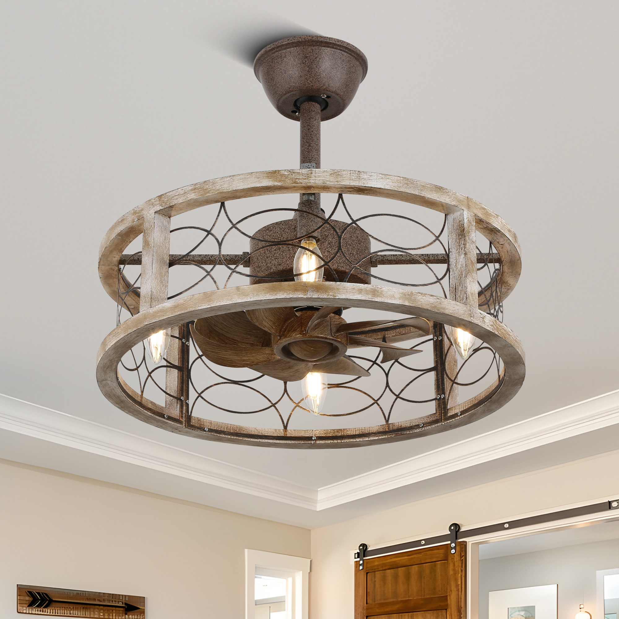 Gracie Oaks Colp 18'' Classic Farmhouse Caged Ceiling Fan with Lights ...