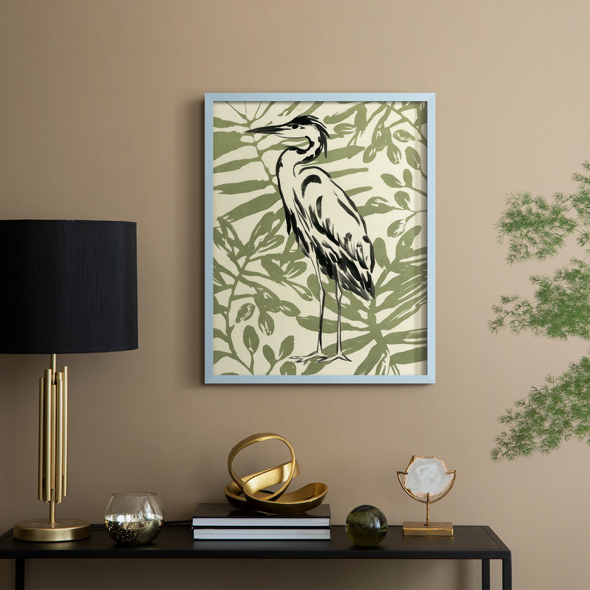 Lark Manor™ Retro Parlor Heron IV Framed Print - Solid Wood | Wayfair
