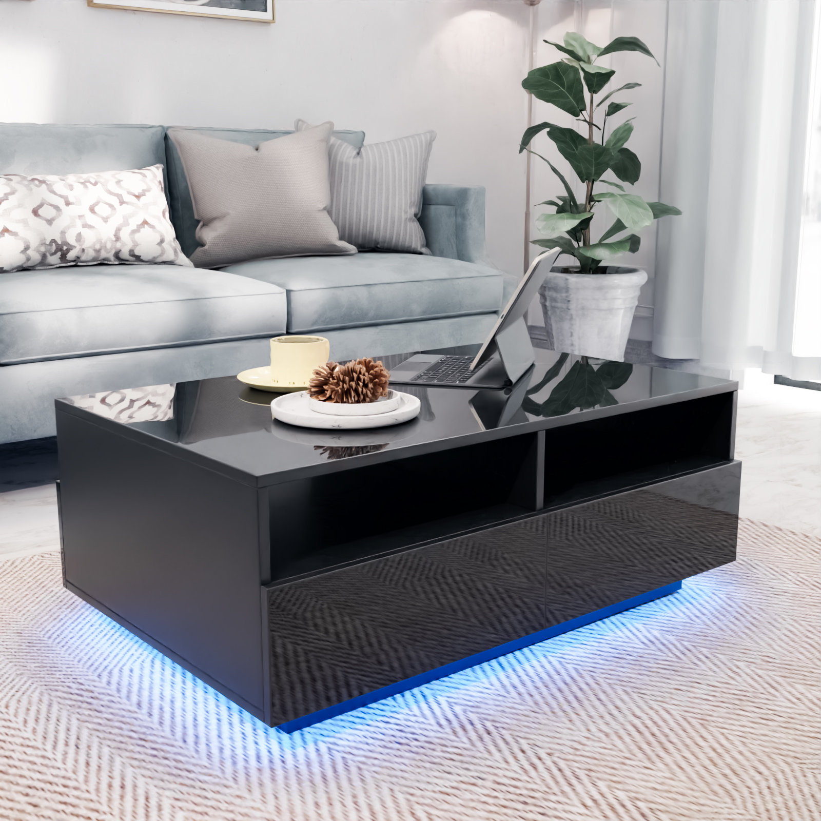 Ivy Bronx Gastelum LED Coffee Table with Colorful RGB LED Lights & 4 ...