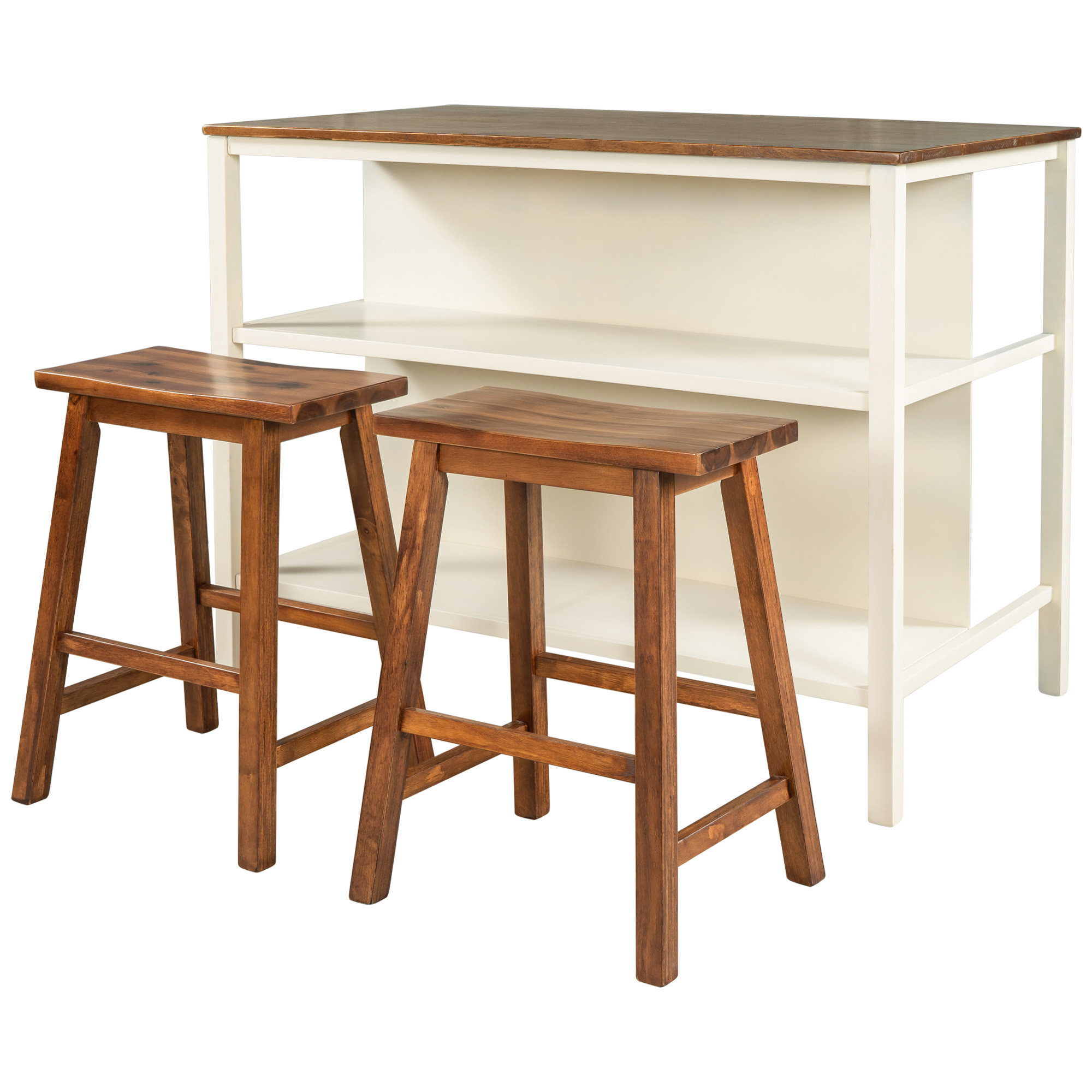 Ebern Designs Charming Rustic Solid Wood Kitchen Island Set With ...