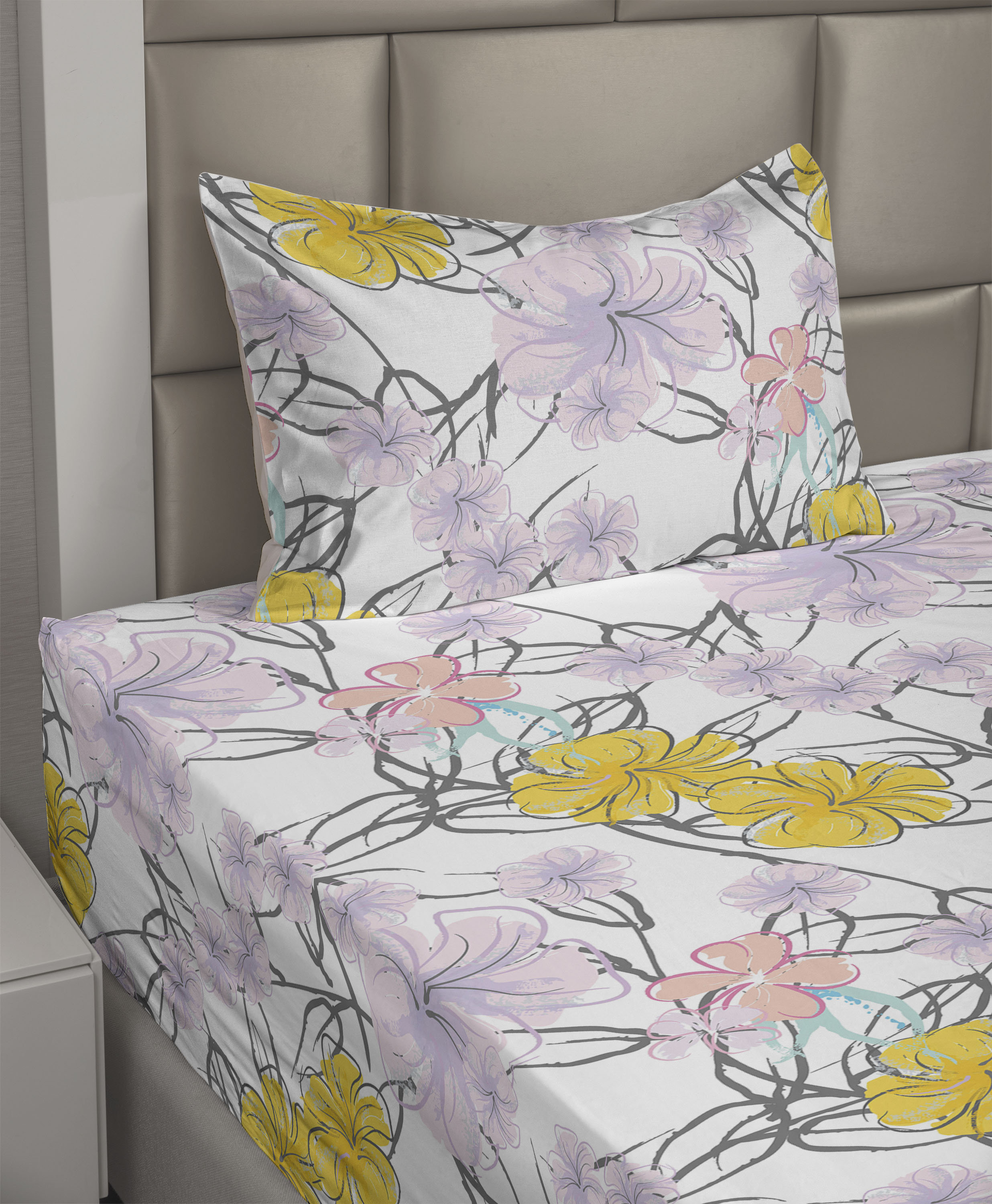Ambesonne Nature Sheet Set Minimal Floral Motif Print Mustard and ...