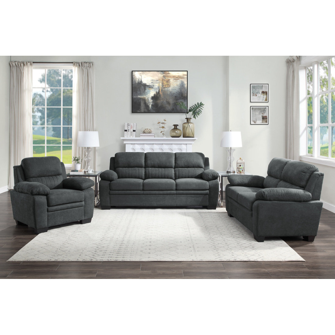 WANDINGT Modern Sofa 3Pc Sofa Set Plush Comfortable Sofa Loveseat Chair ...