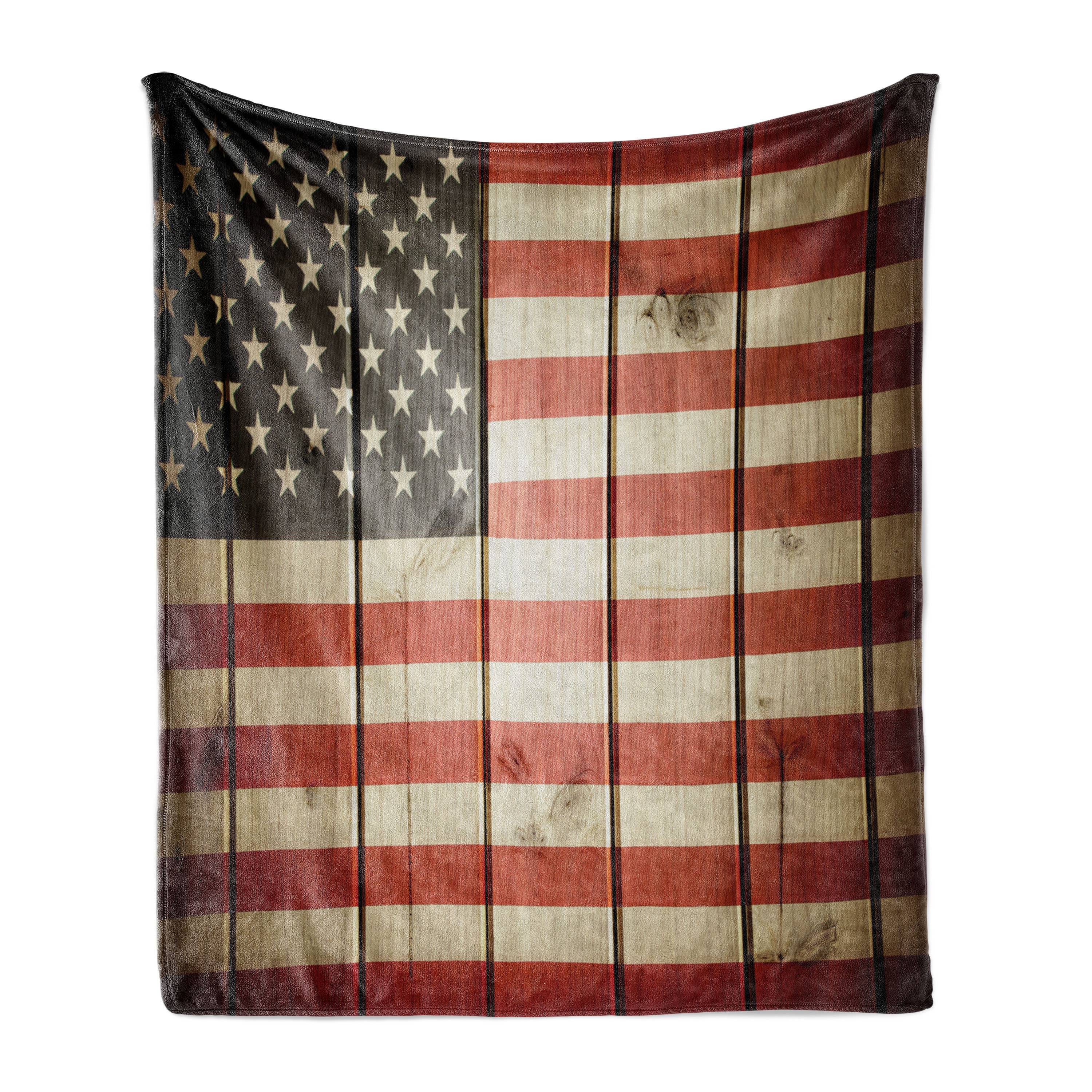 Ambesonne American Flag Fleece Throw Blanket Wood Design Flag Blue Red ...