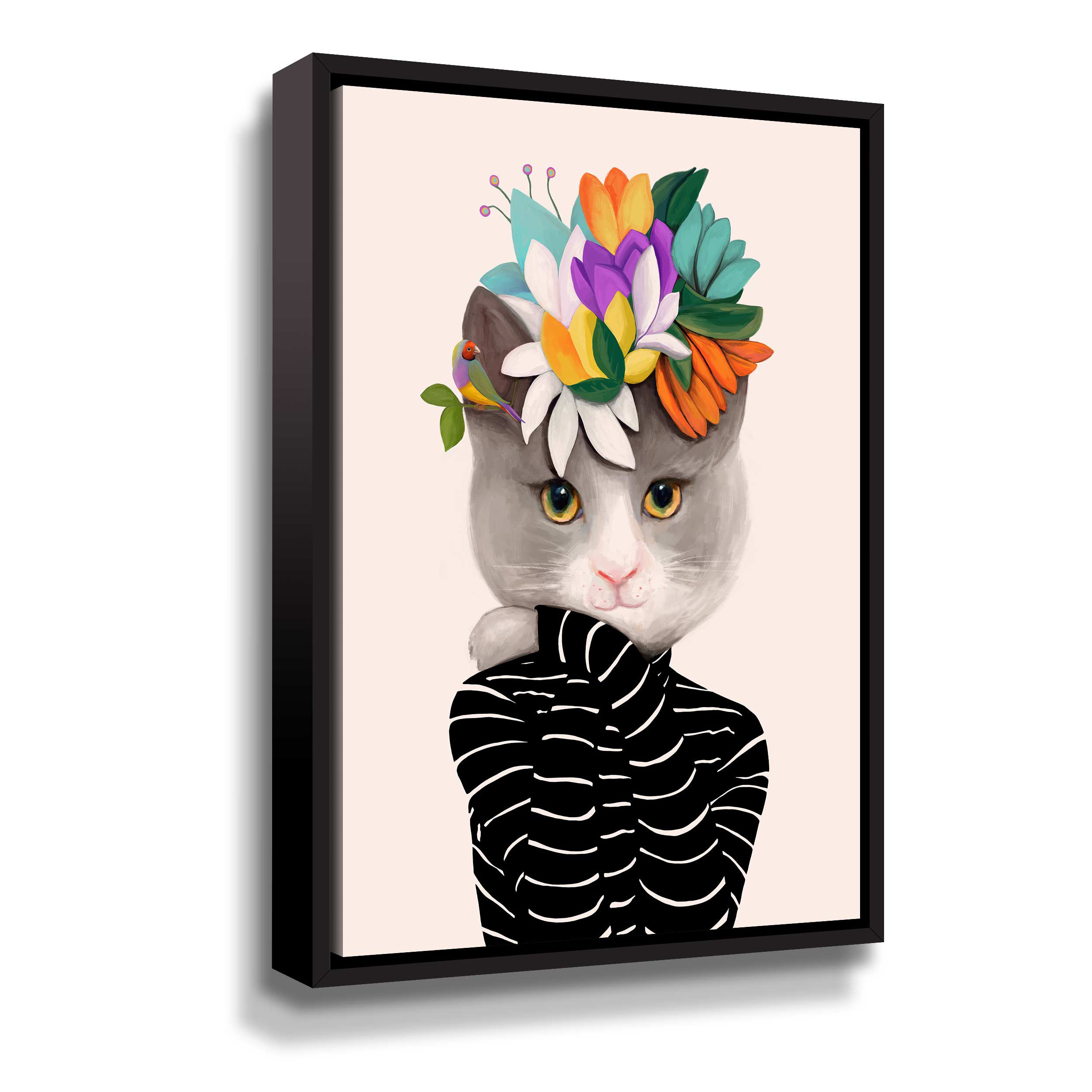 Trinx Cat With Flowers And Finch Cat With Flowers And Finch by - on ...