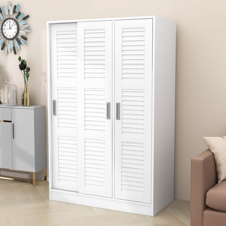 Red Barrel Studio® Imelia Wood Shutter Wardrobe with Shelves and 3 ...