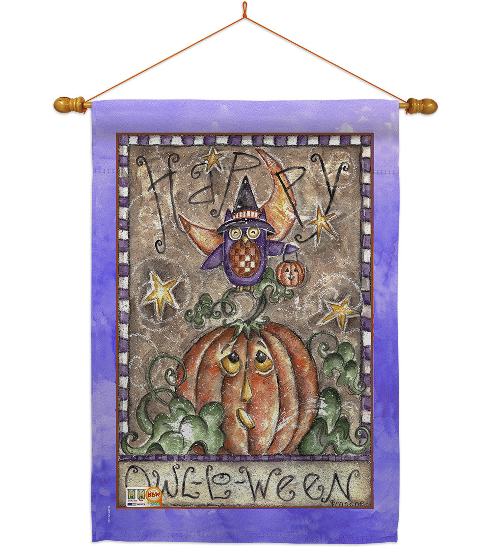 Breeze Decor Happy Owl Lo Ween 2-Sided Polyester 40 x 28 in. Flag Set ...