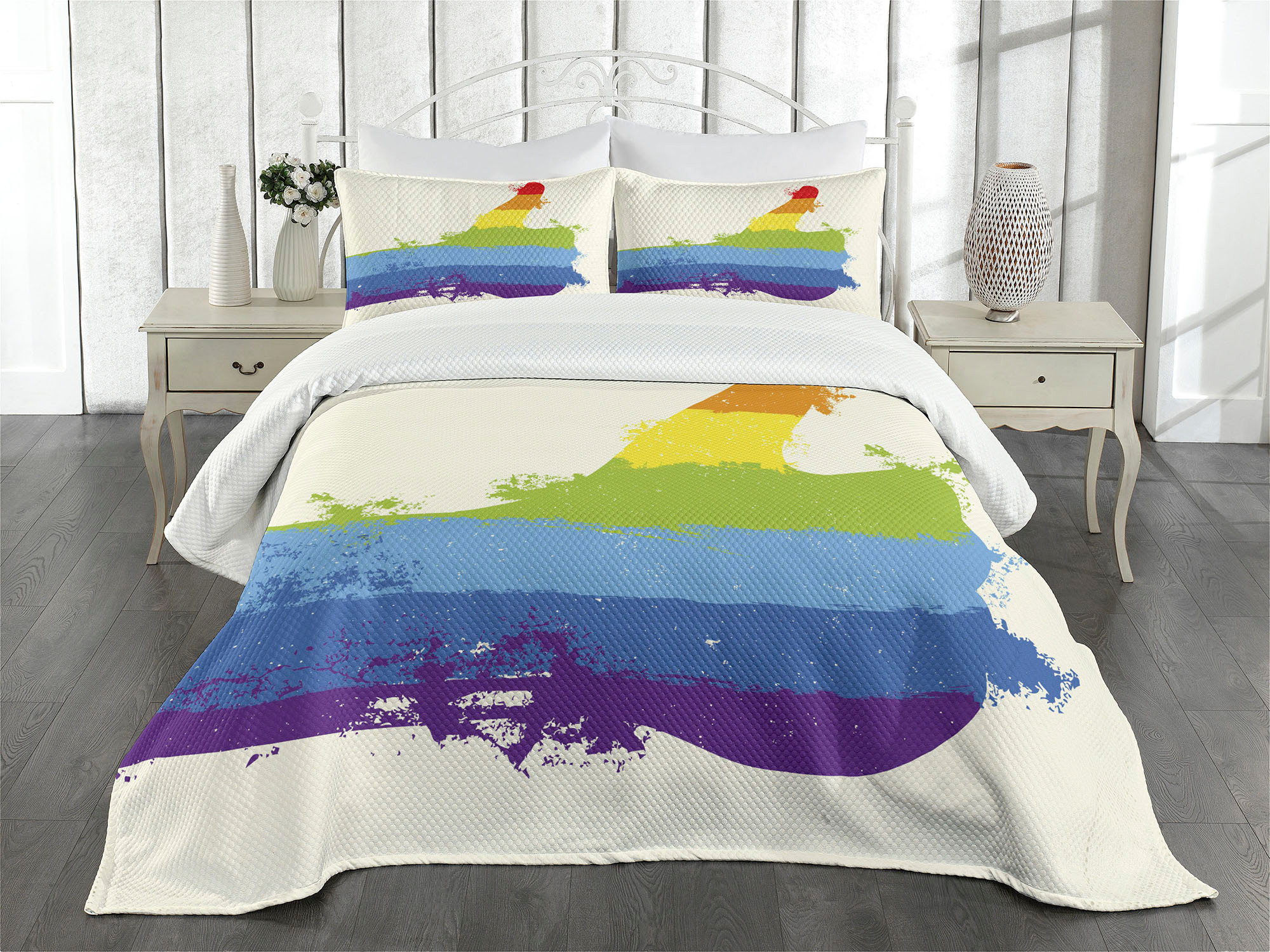 Ambesonne Rainbow Bedspread Set 3 Pcs Grungy Thumbs up Art Queen ...