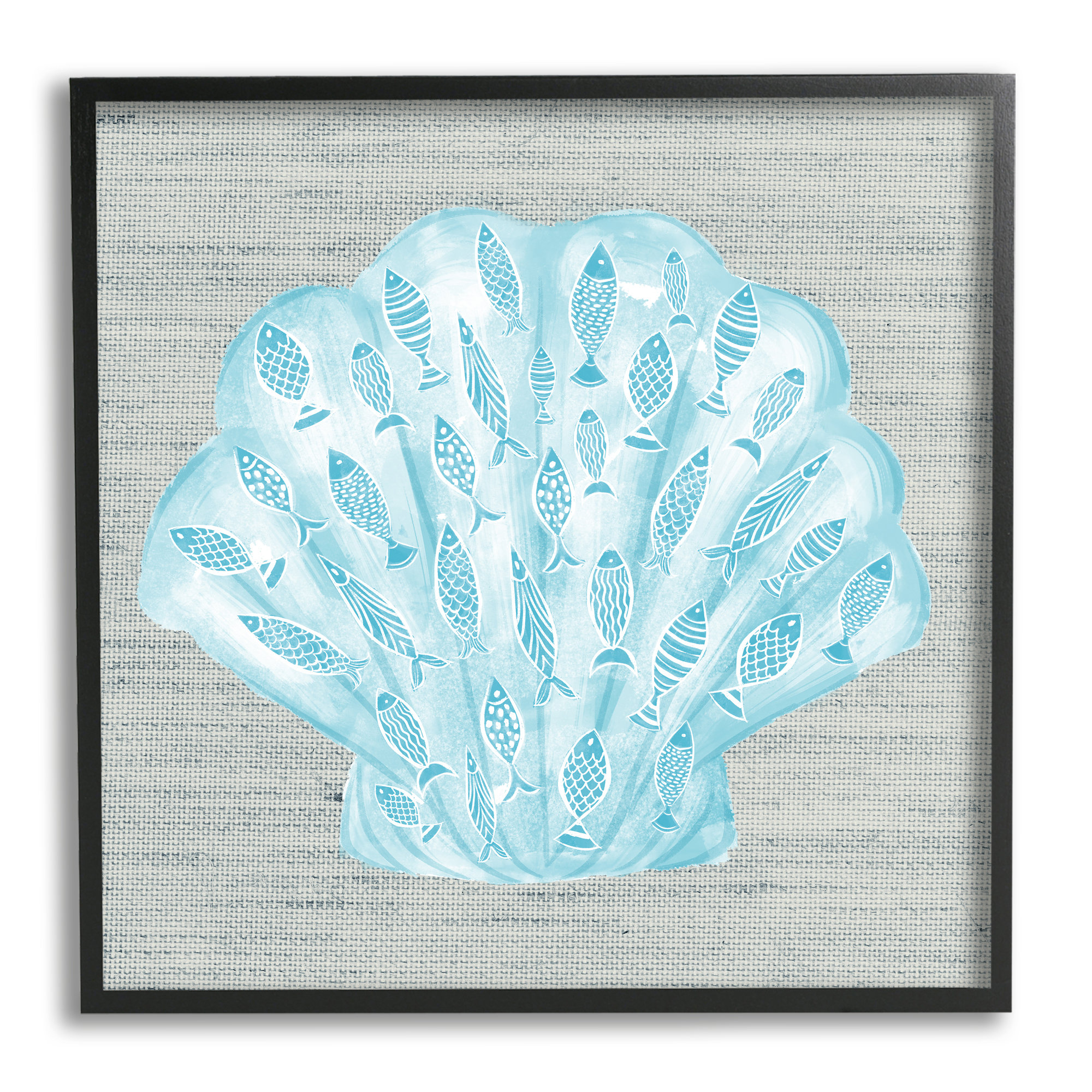 Stupell Industries Blue Clam Shell Patterned Fish Motif Sea Life Giclee ...