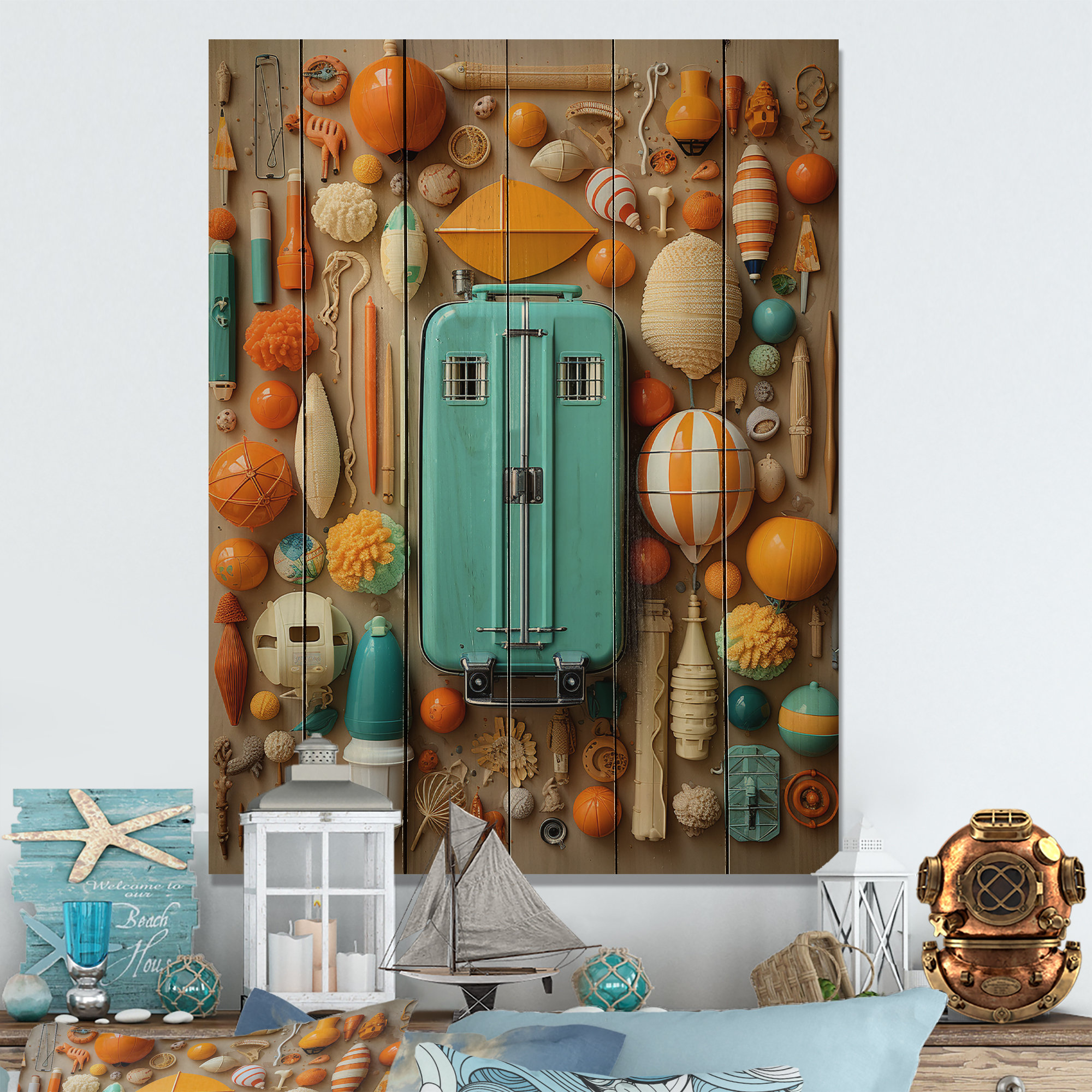 Rosecliff Heights Beach Toys Collage II On Wood Print | Wayfair