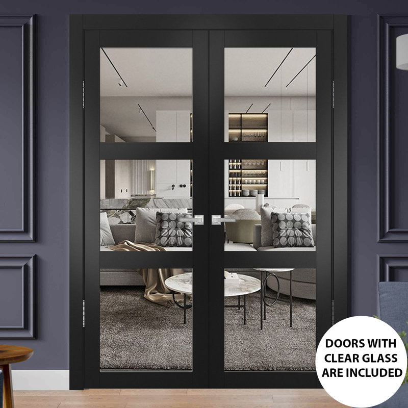 SARTODOORS Lucia Clear Glass Wood French Black Doors & Reviews | Wayfair