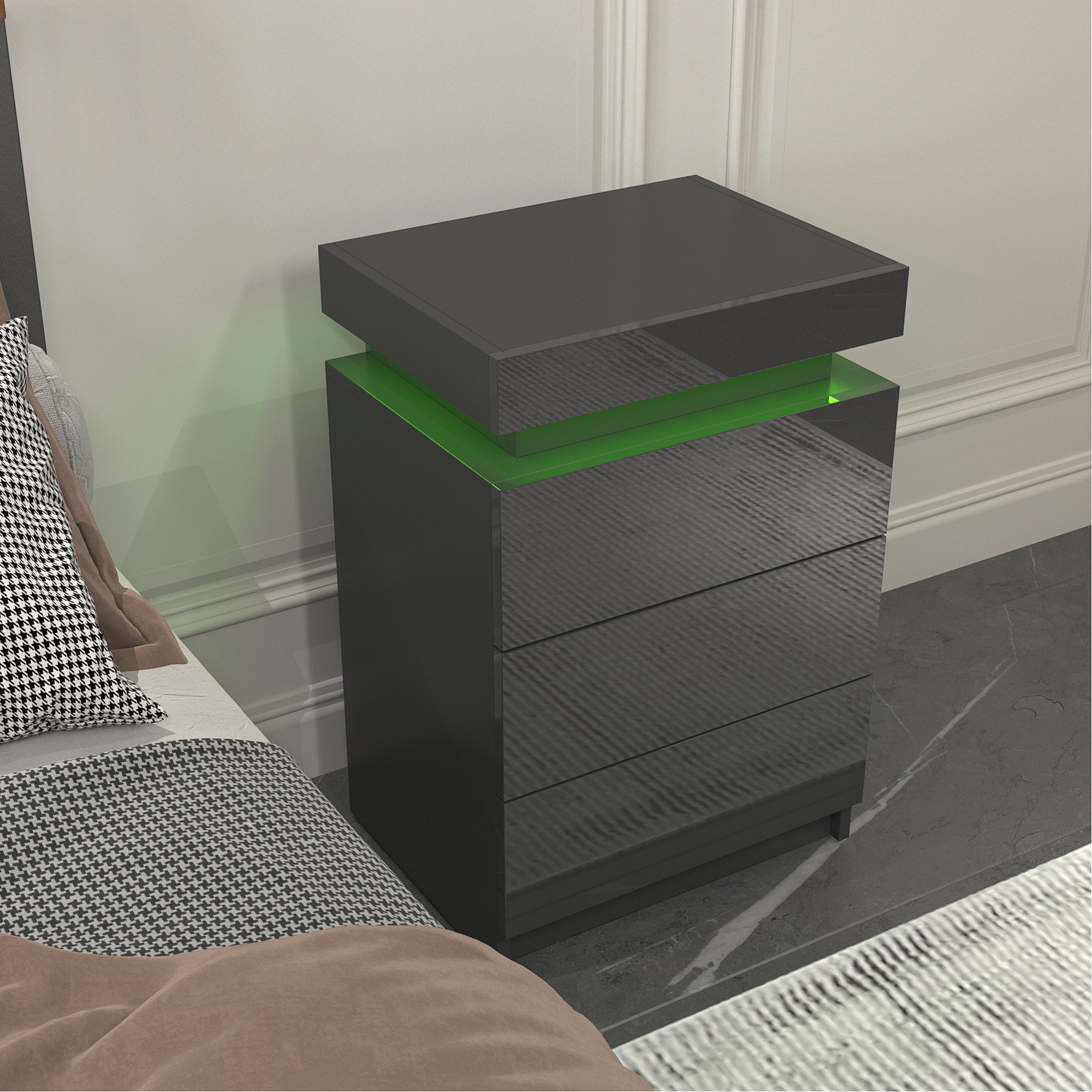Wrought Studio™ LED Black Nightstand With Multi-Colour LED Lighting And ...