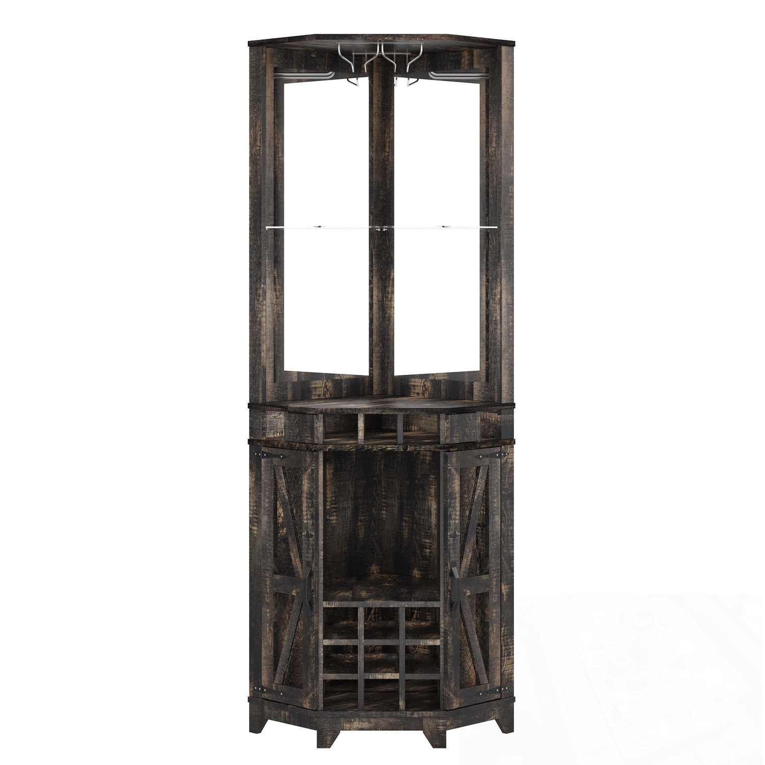 Latitude Run® Kitchen Chilson with Barn Door and Glass Rack | Wayfair
