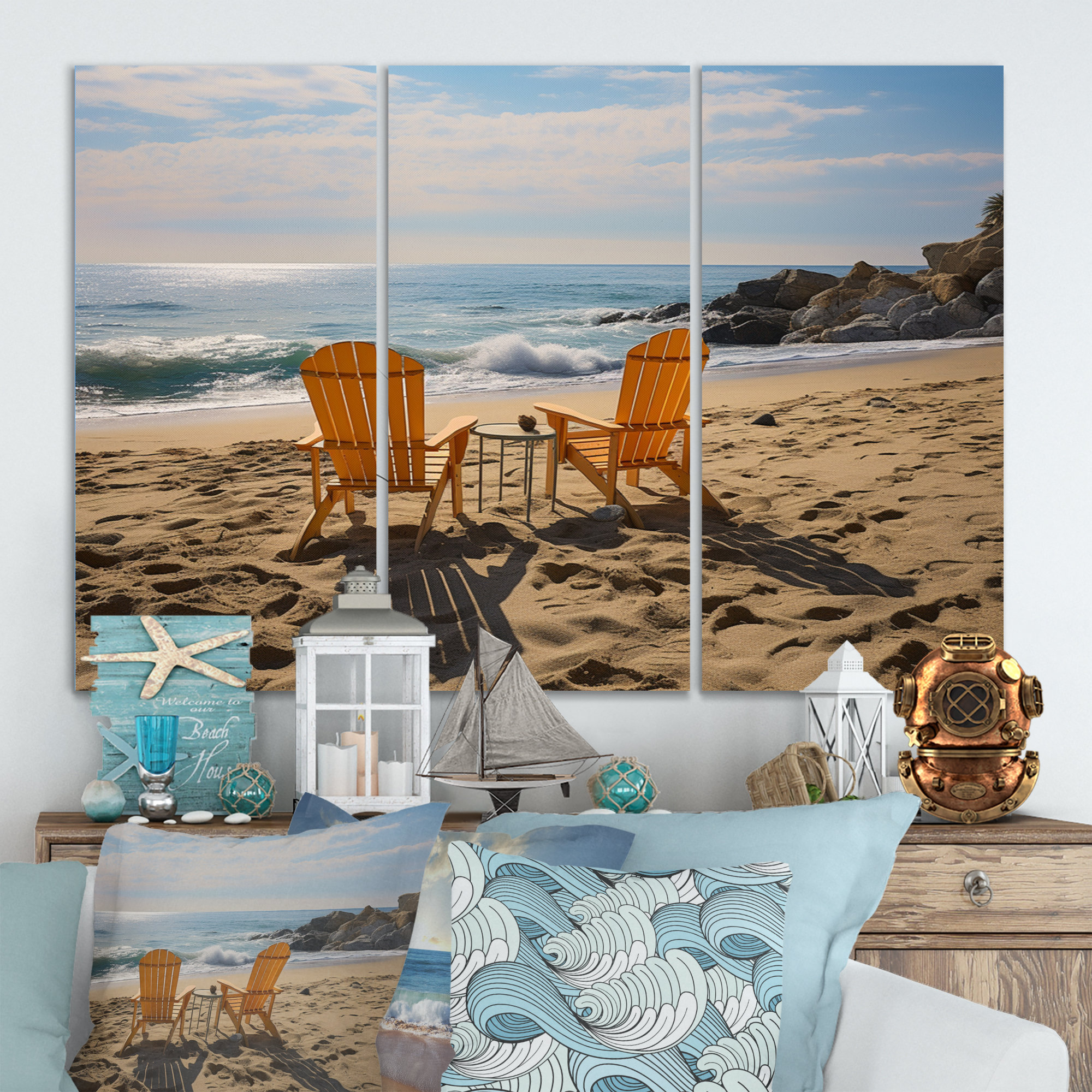 Design Art Beach Chairs Scenery IV - Nautical & Beach Metal Wall Decor ...