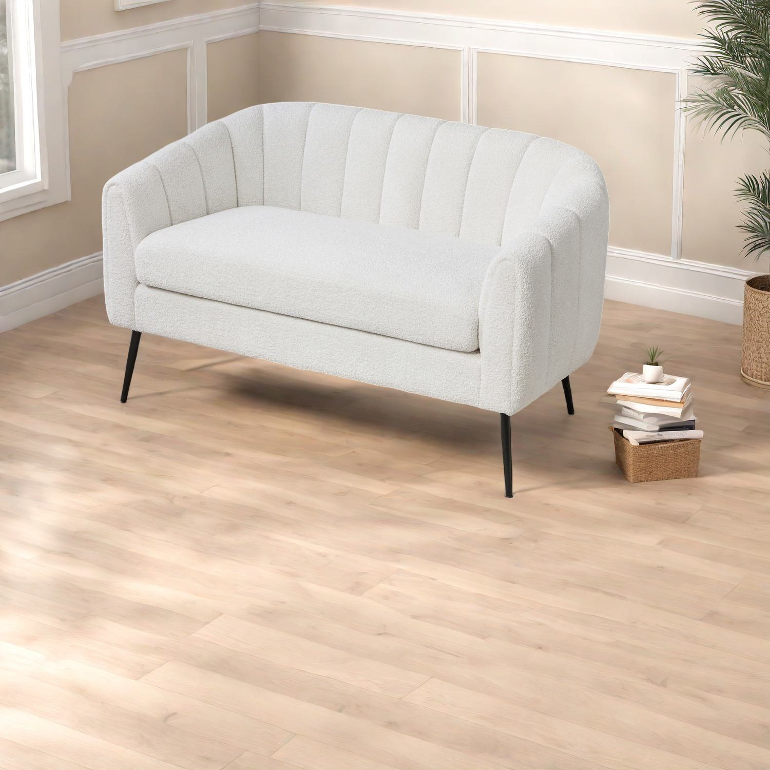 Latitude Run® Compact Chenille Upholstered Glam Sofas, Modern Ivory ...