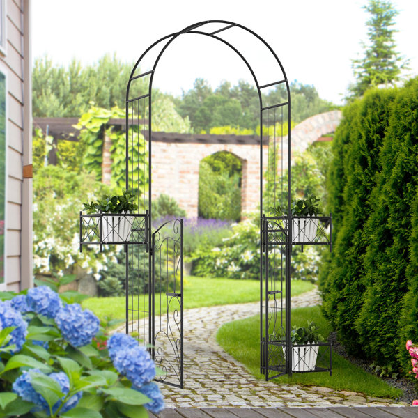 Lark Manor™ Outsunny Garden Arch Arbor, Metal Arch Trellis with Gate ...