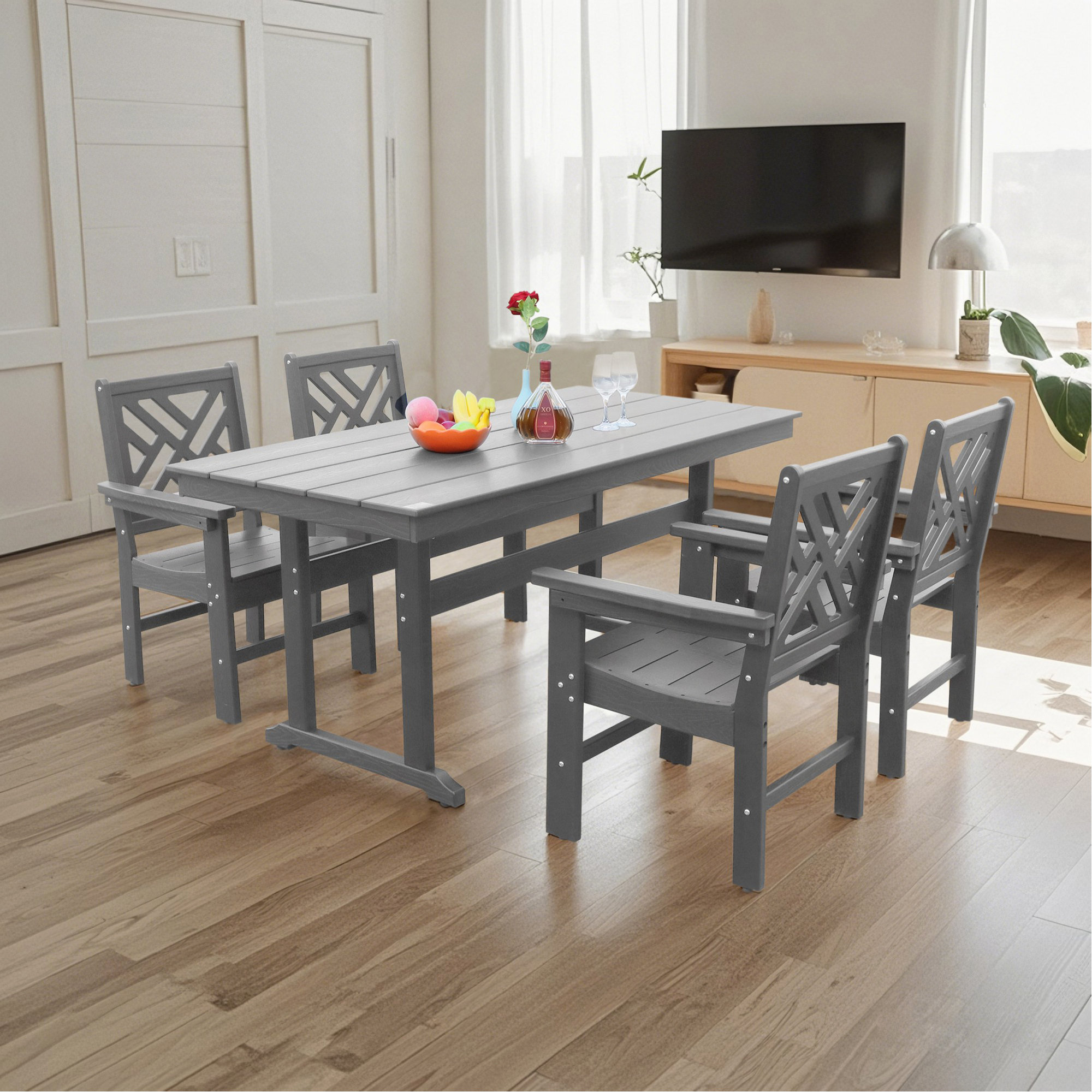 Red Barrel Studio 7 Piece HDPE Patio Outdoor Furniture, Dining Table ...