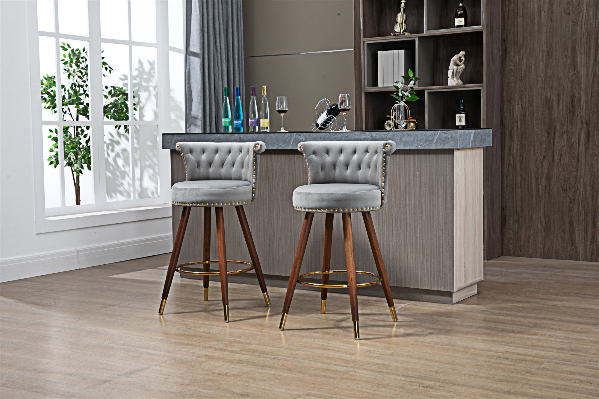 Corrigan Studio Swivel Bar Stools With Backrest Footrest - Wayfair Canada