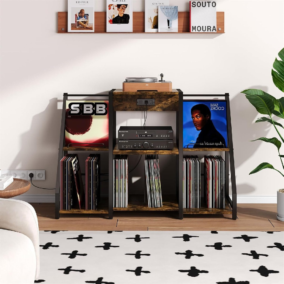 Wrought Studio™ Large Record Player Stand With Vinyl Display Shelf ...