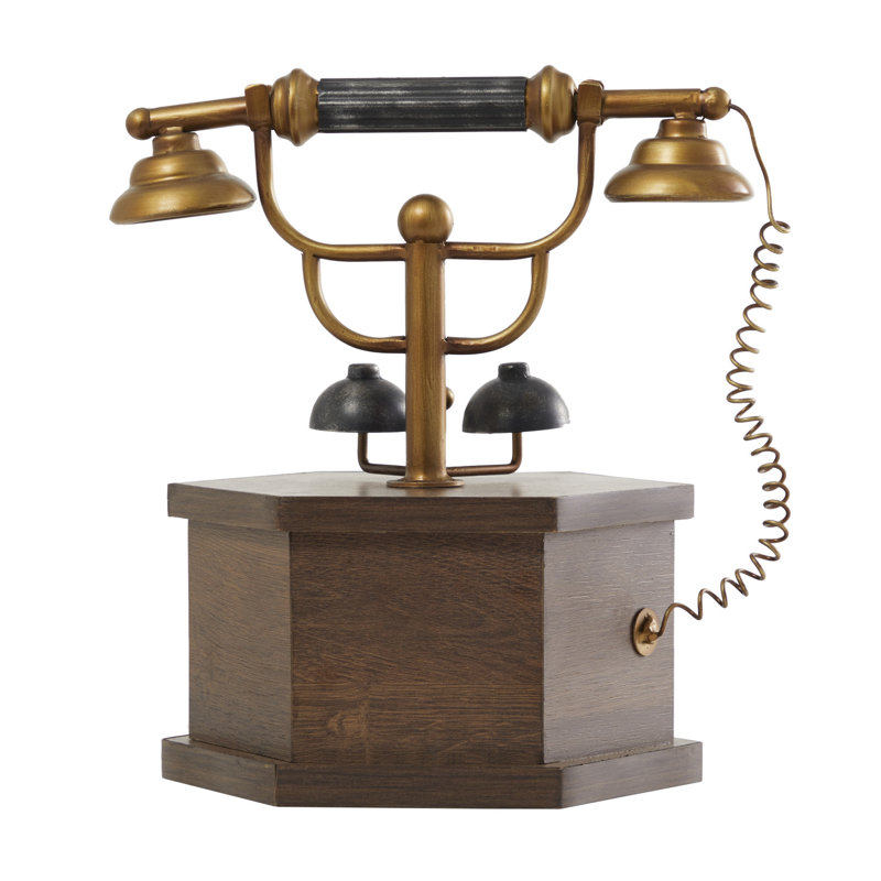 Alcott Hill® Aranea Wooden Antique Style Copper Telephone with Brown ...