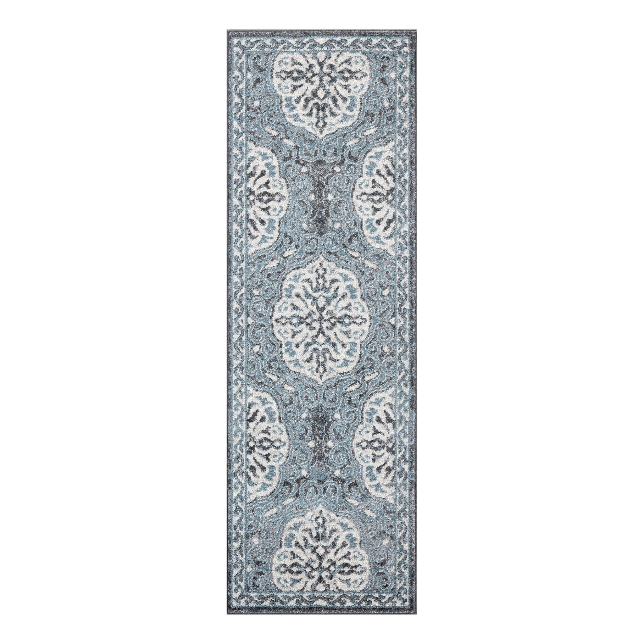 HomeRoots 6' Charcoal and Ivory Medallion Power Loom Runner Rug | Wayfair