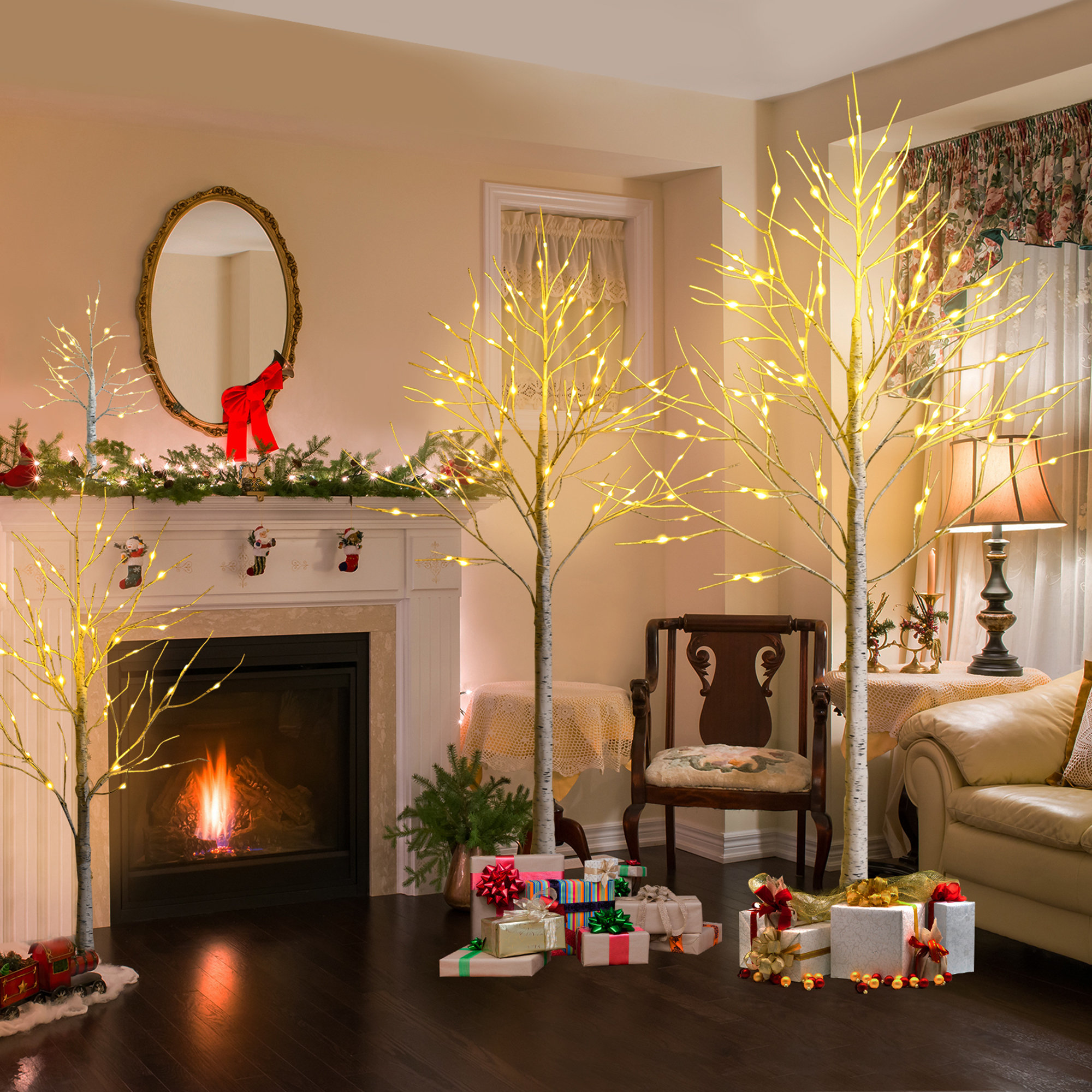 The Holiday Aisle® 4 Ft Pre-lit White Birch Tree Artificial Twig Birch ...
