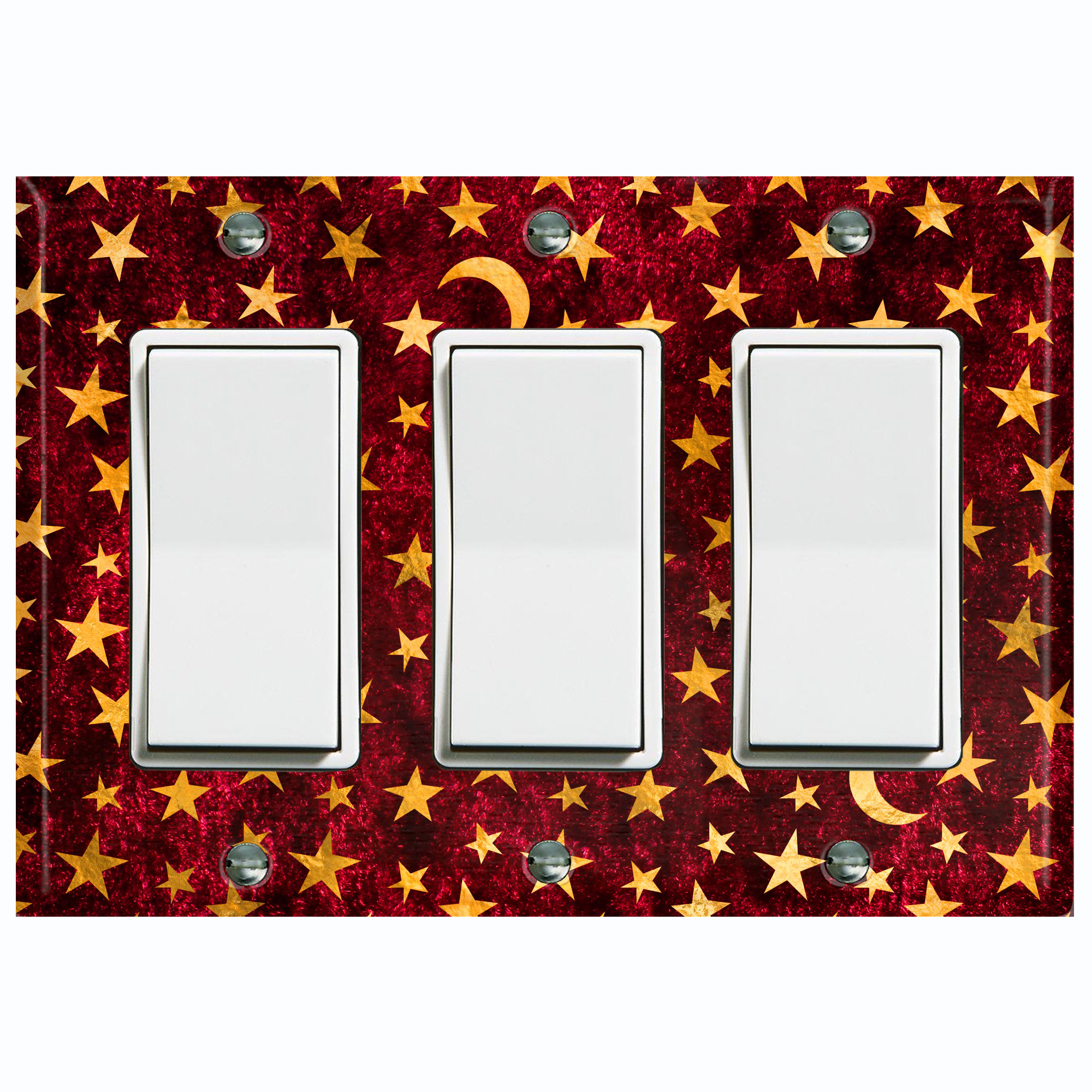 WorldAcc Night Star Moon Red 3-Gang Toggle Light Switch Wall Plate ...