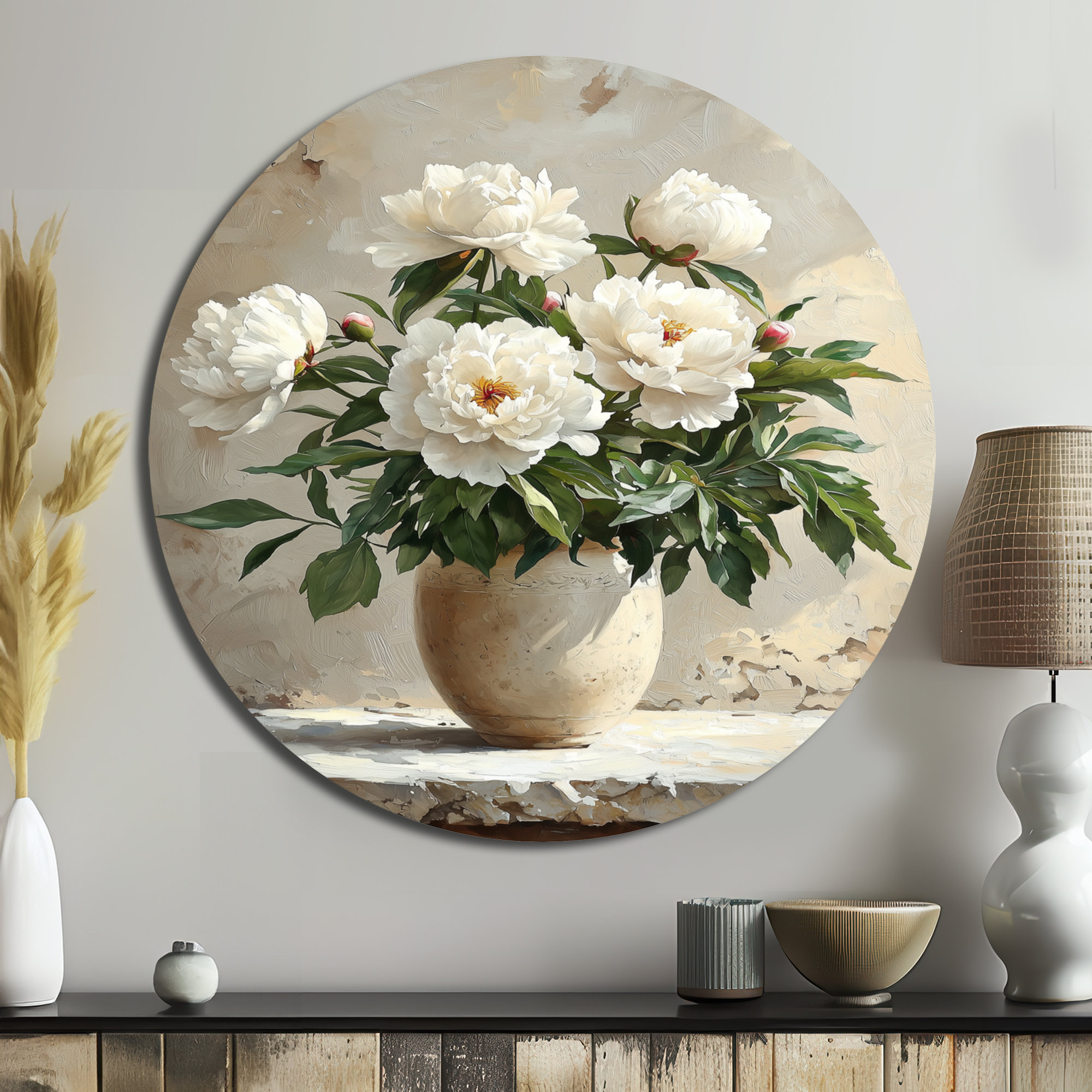 Winston Porter Joniqua - Peonies Round Metal Wall Art - Wayfair Canada