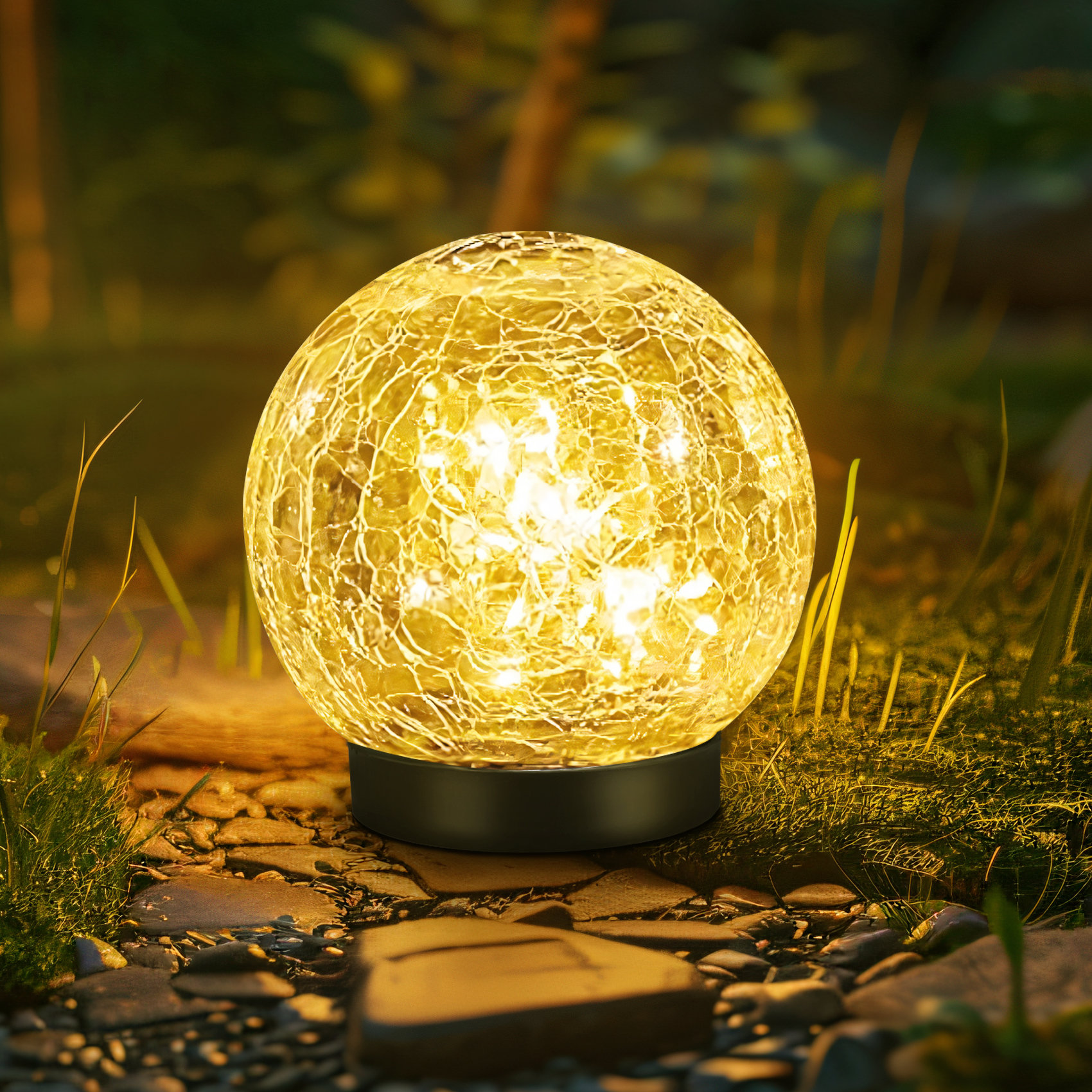 Arlmont & Co. Thereasa Solar Garden Lights, Cracked Glass Solar Lights ...