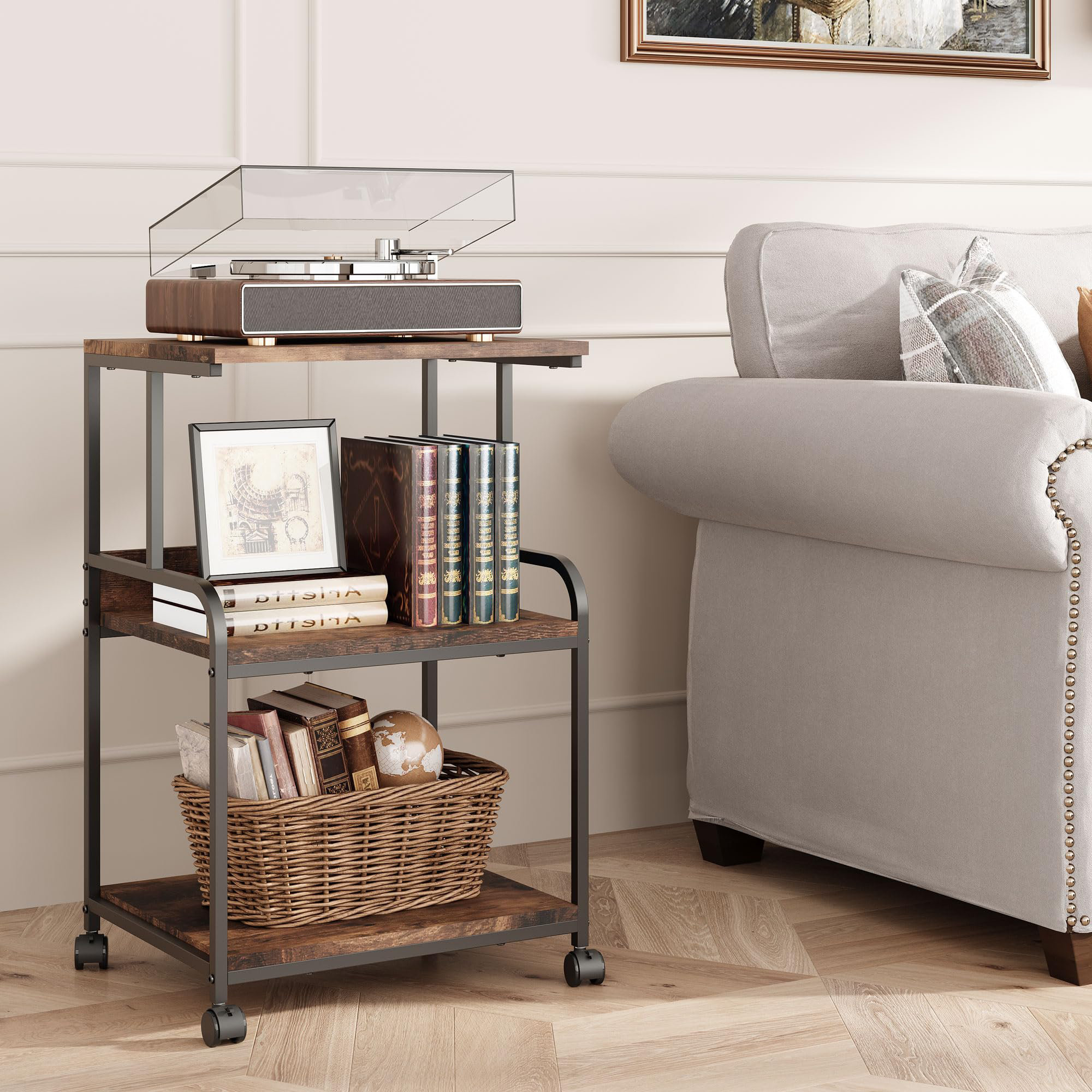 LEERWEI 3 Tier Rolling Printer Cart With Wheels, Rustic Brown ...