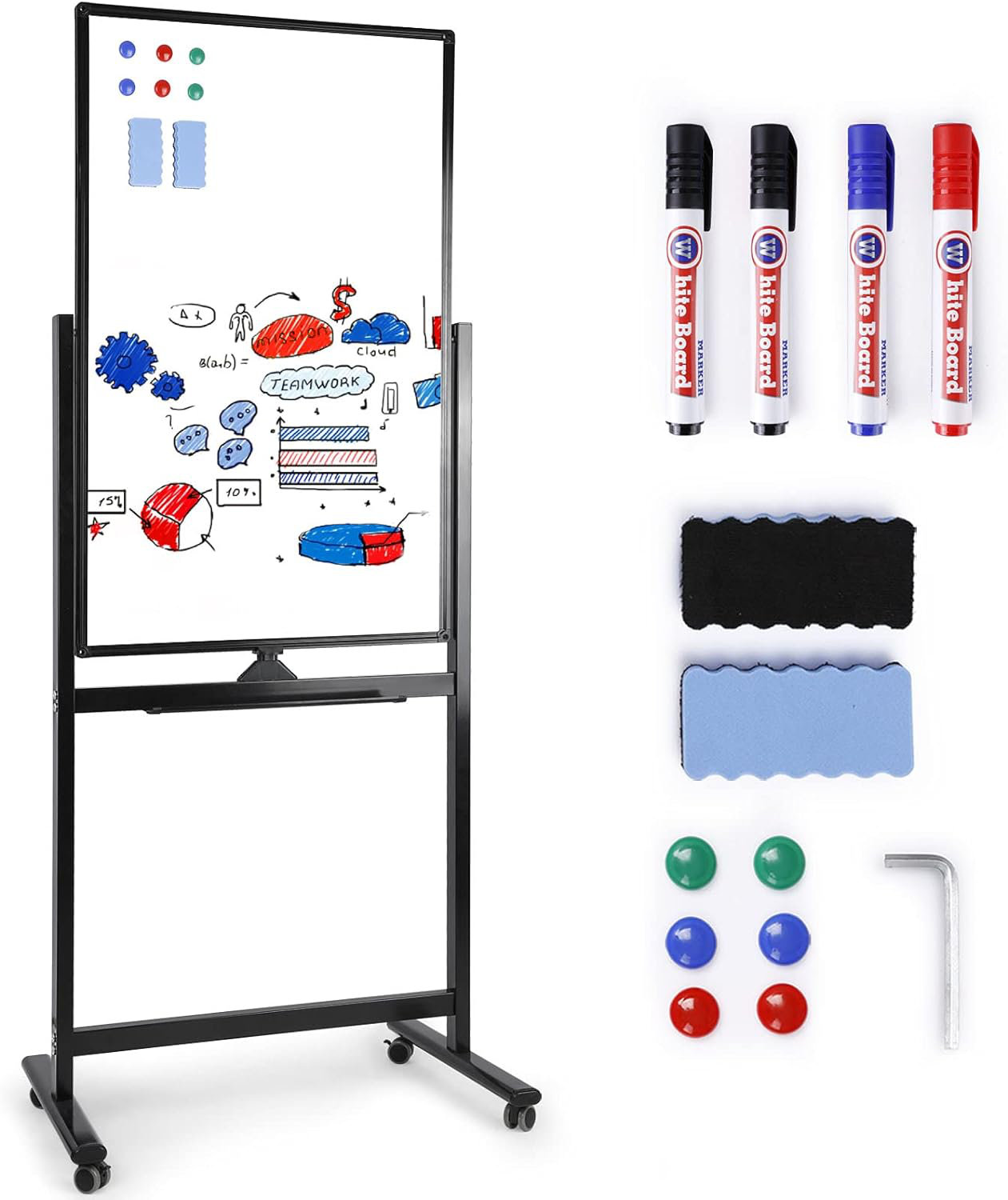 ‎KIDINIX Mobile Whiteboard, 40x24 inches Double Sided Reversible ...