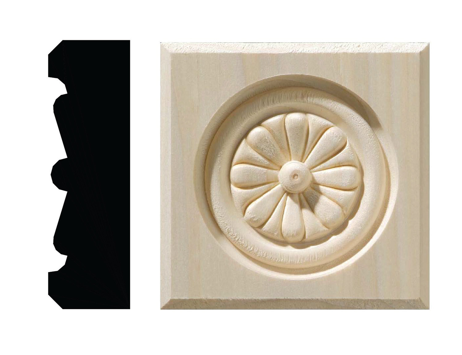 Ornamental Mouldings 4.5'' H x 4.5'' W x 1.07'' D Wood Rosette Applique ...