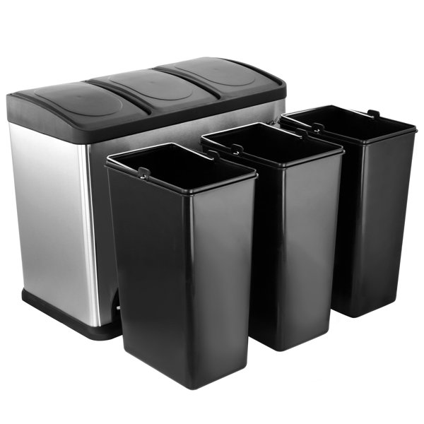Elama Steel Step On Multi-Compartments Trash & Recycling Bin - 4 ...