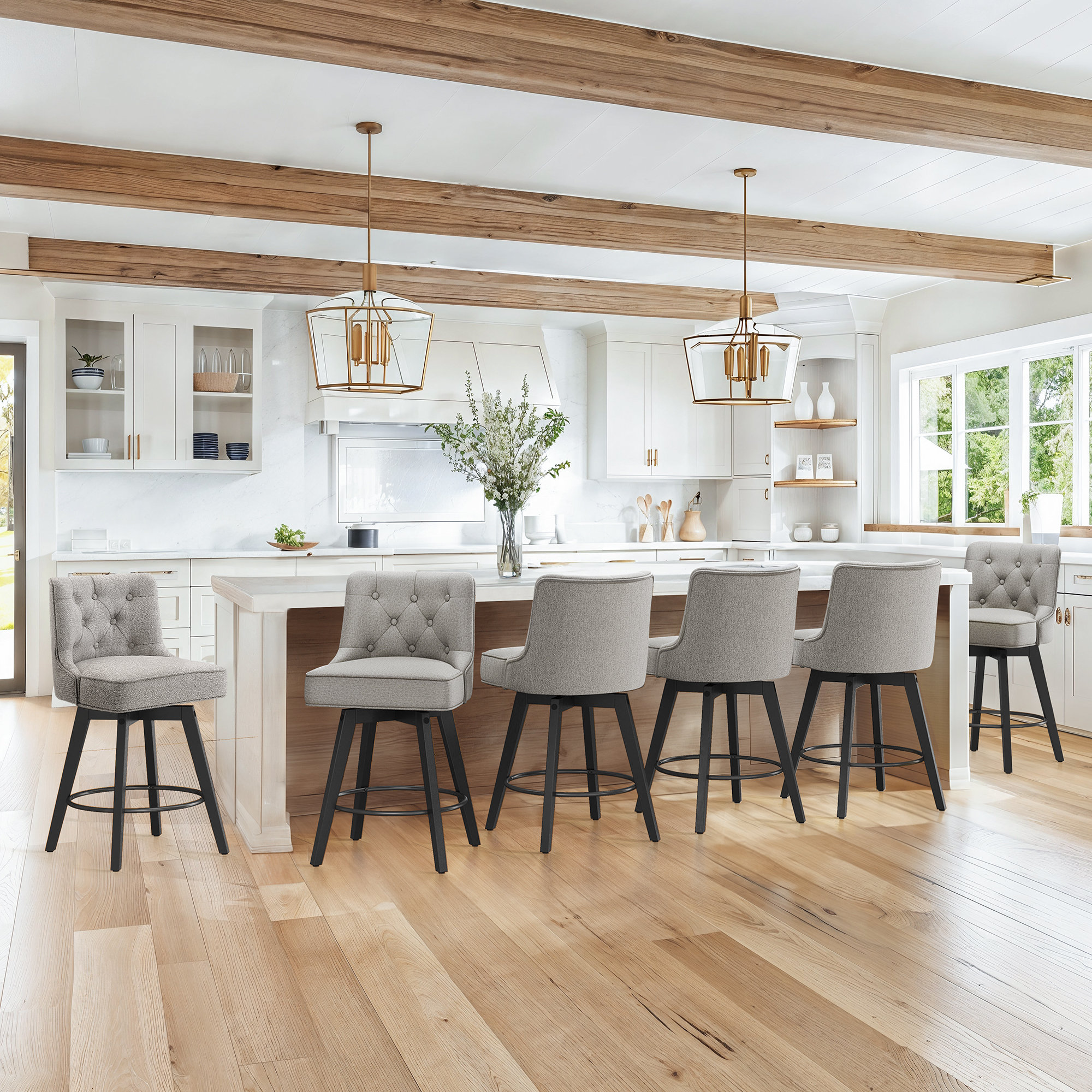 Corrigan Studio® Swivel Upholstered Counter Stool With Solid Wood Frame ...