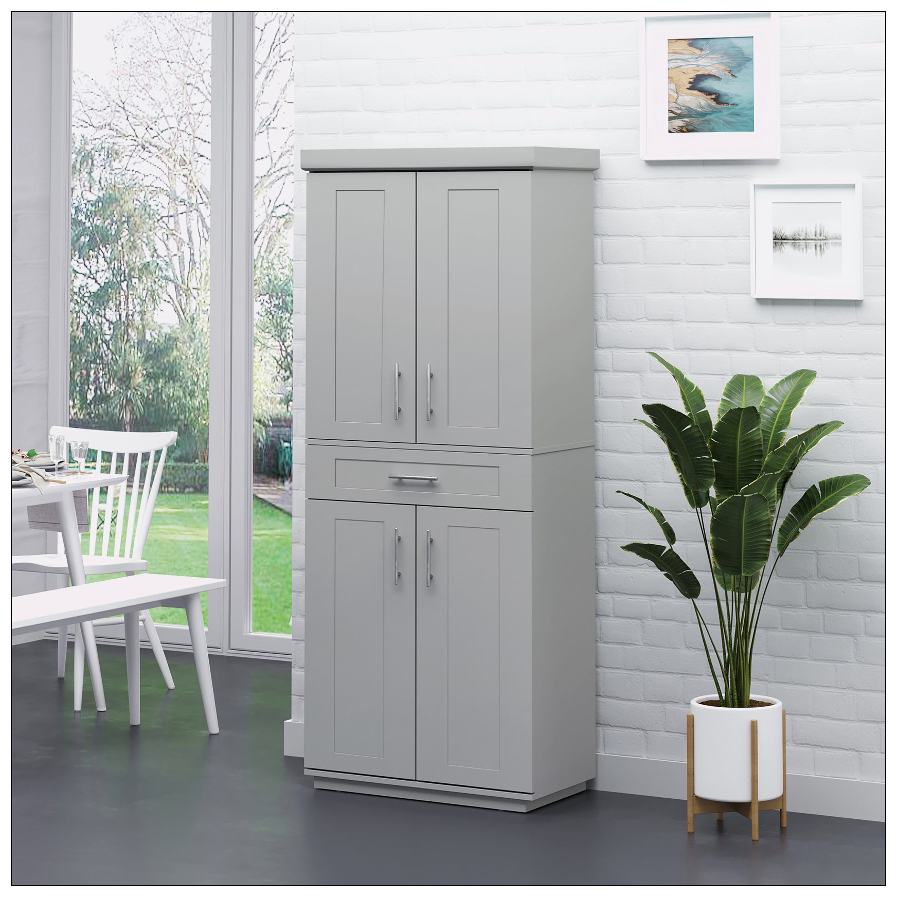 August Grove Kitchen Pantry Freestanding Cabinet Cupboard with Doors ...