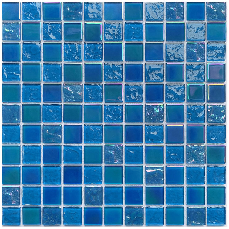 NovoTileStudio Monticello Iridescent Blue 1" x 1" Glass Grid Mosaic ...