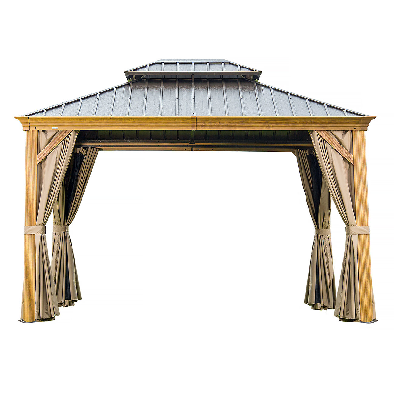 junzc 12'X14' Hardtop Gazebo, Wooden Coated Aluminum Frame Canopy With ...