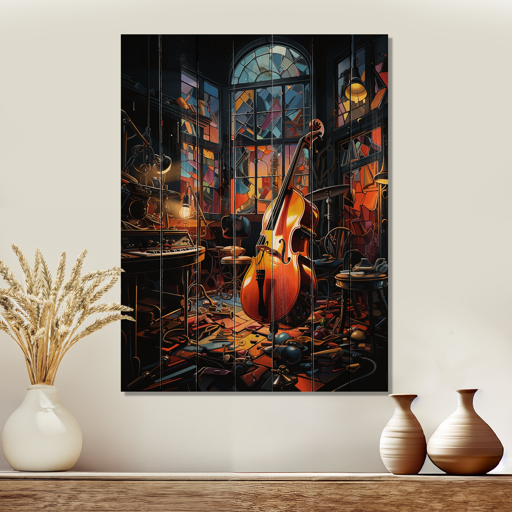 Design Art Music Jazz Fusion Vibrant - Music Wood Decor On Natural Pine ...