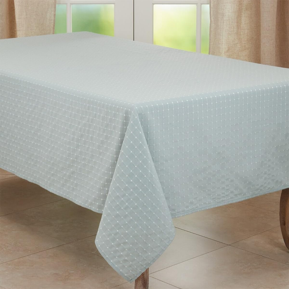Ebern Designs Aqua Modern Stitched Line Cotton Blend Tablecloth 70" W X ...