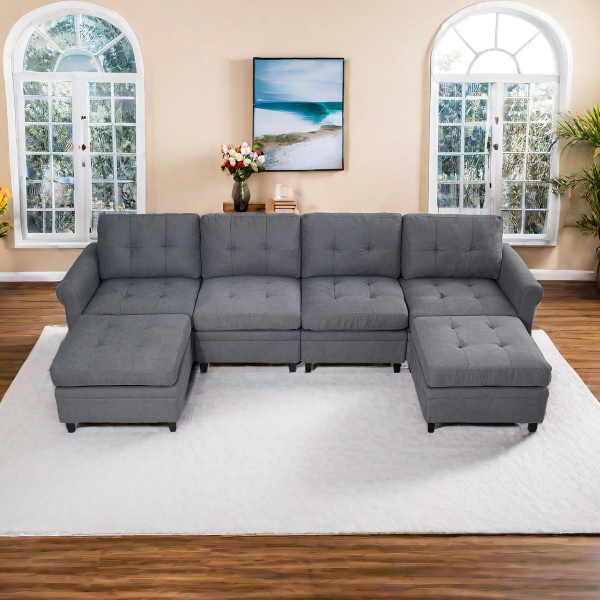 Inbox Zero Naeomi U-shaped Sectional Reversible Storage Sectional Sofa ...