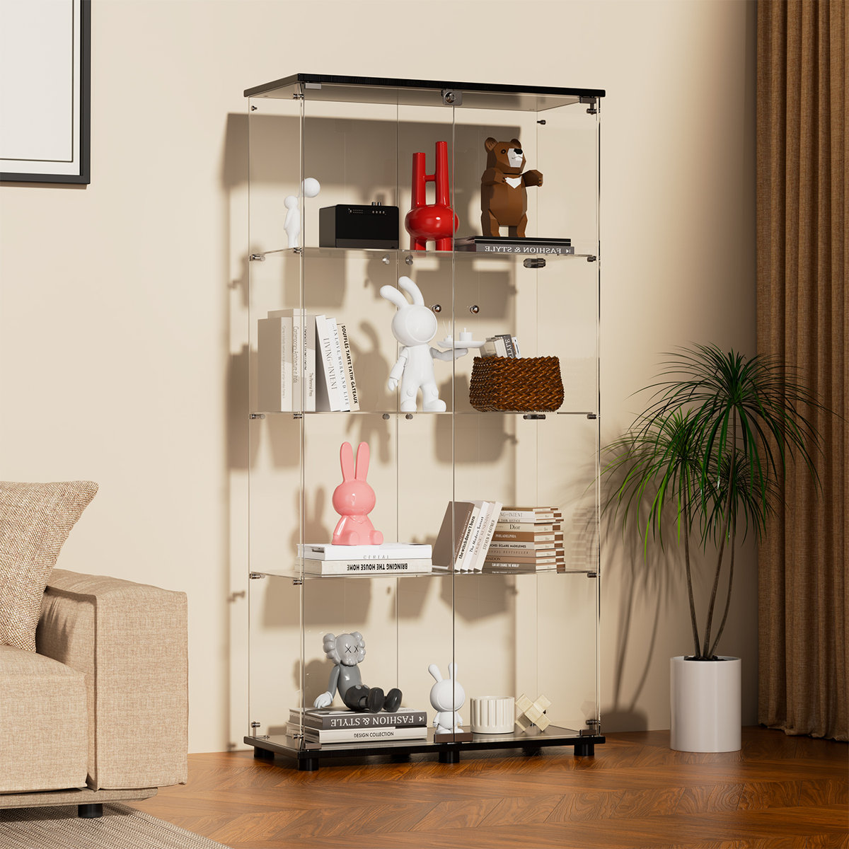 Wrought Studio™ Modern 4-Tier Glass Display Stand – 64" Curio Cabinet ...