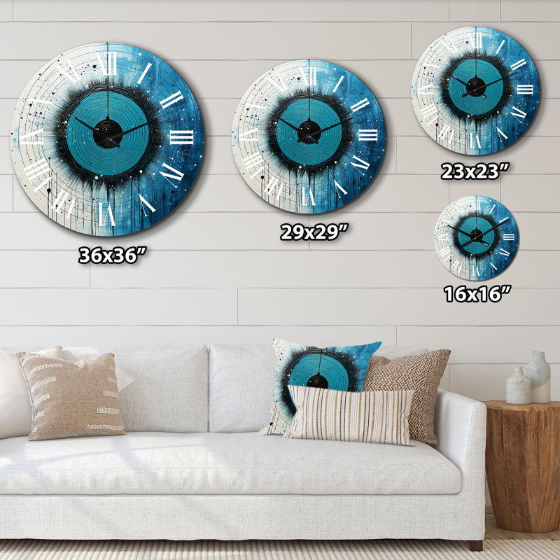 Design Art White Blue Minimalism Moon Metal Wall Clock | Wayfair